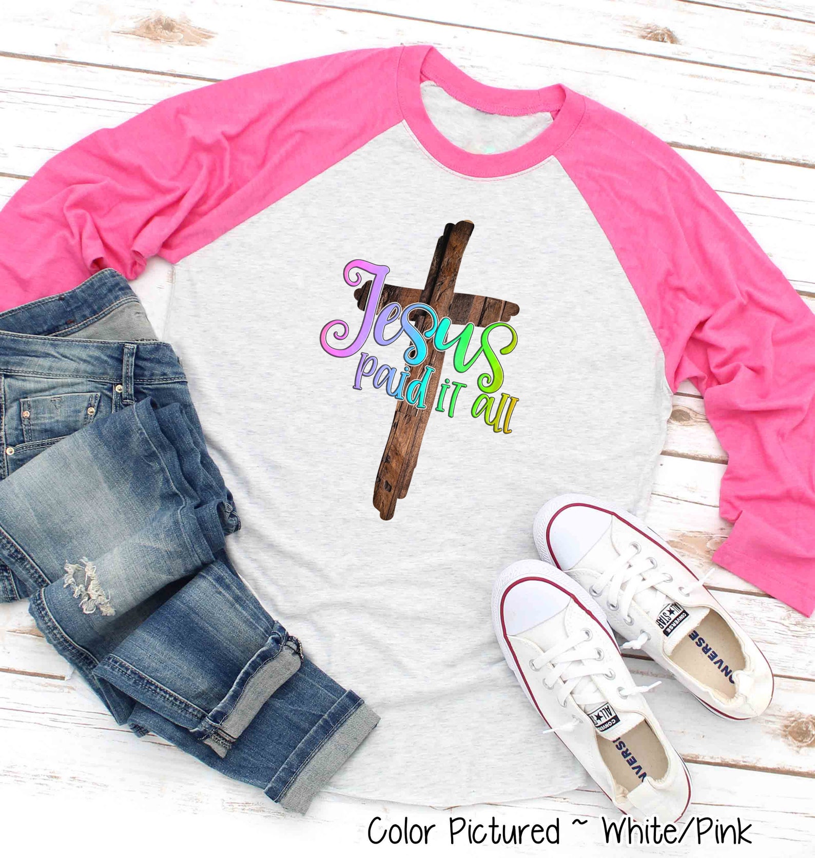 Jesus Paid It All Wood Cross Tee, Christian Easter Shirt,cute Easter ...