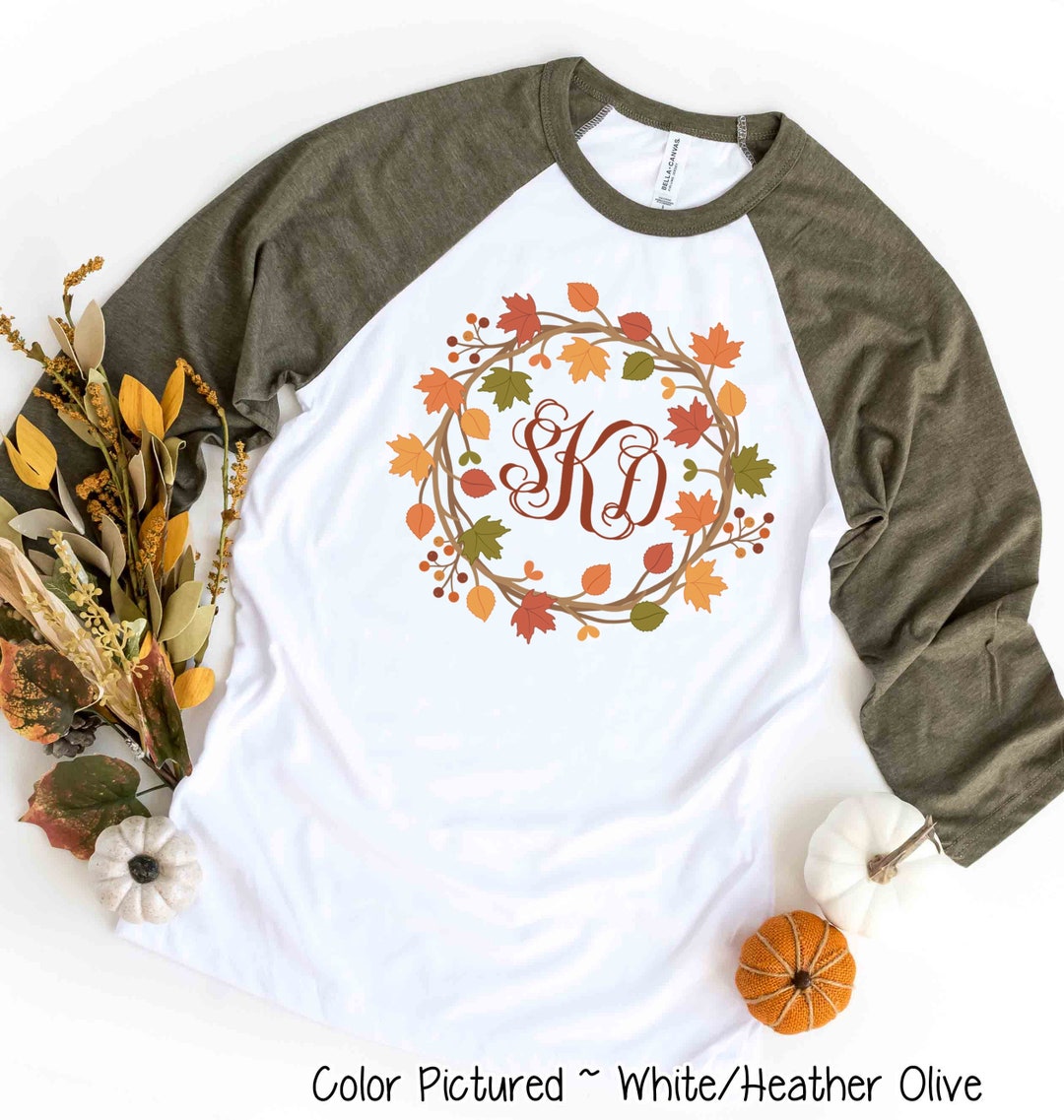 Fall Leaf Monogram Wreath Shirt, Custom Shirt for Her, Cute Fall Shirts ...