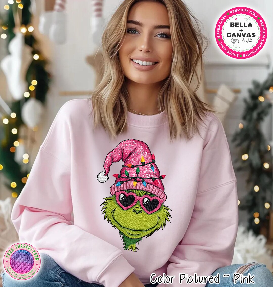 Faux Texture Grinchy Sweatshirt, Grinch Christmas Sweater, Funny ...