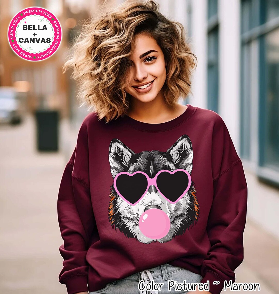 Preppy Bubble Blowing Husky Mascot Team Sweatshirt, Cute Mascot Sweater ...