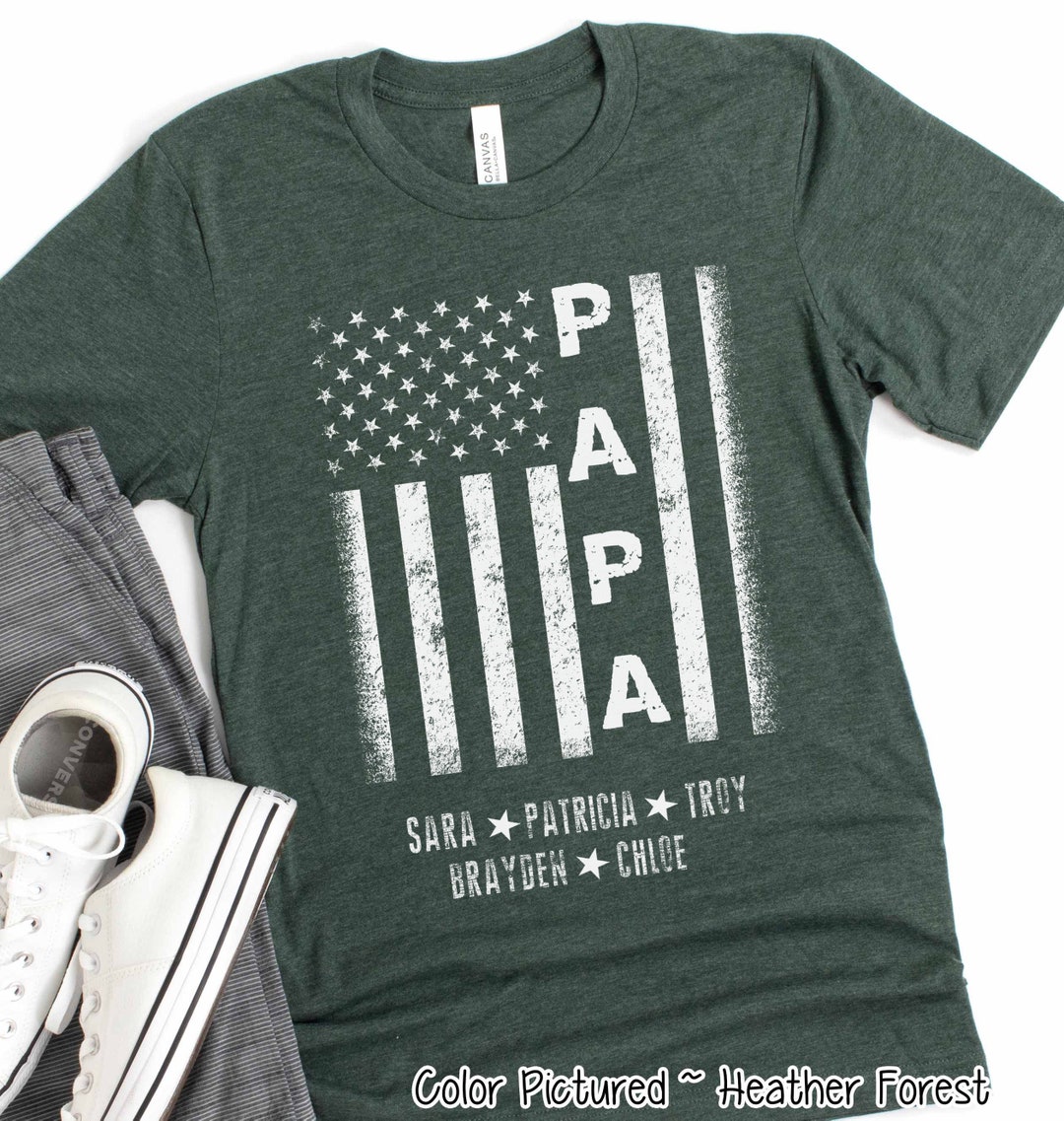 Custom Papa Flag Shirt, Personalized Papa Shirt With Kids Names, Father ...
