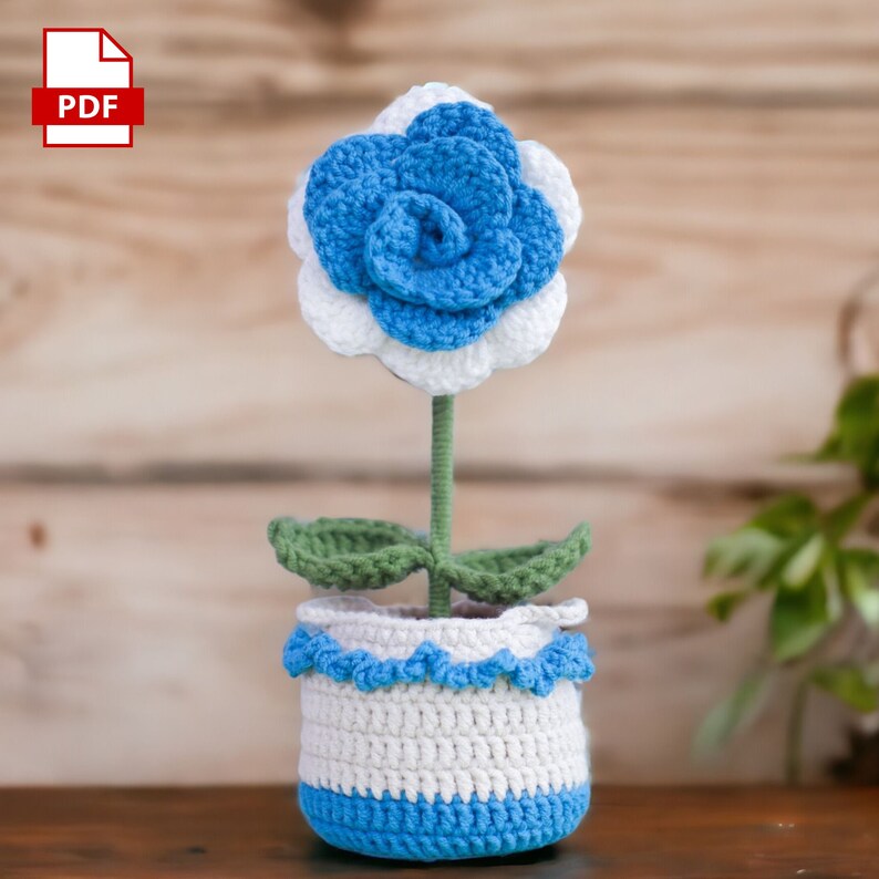 Rose in a Pot Flower Crochet Pattern, Boutique PDF Download Amigurumi ...