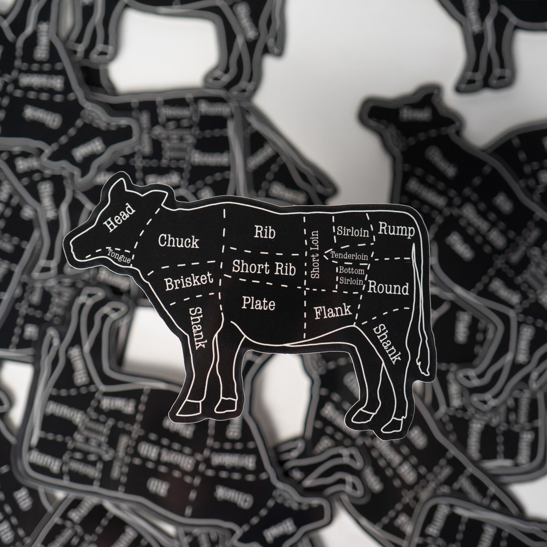 Cow Butcher Cuts Diagram Vinyl Sticker for Water Bottle or Computer ...