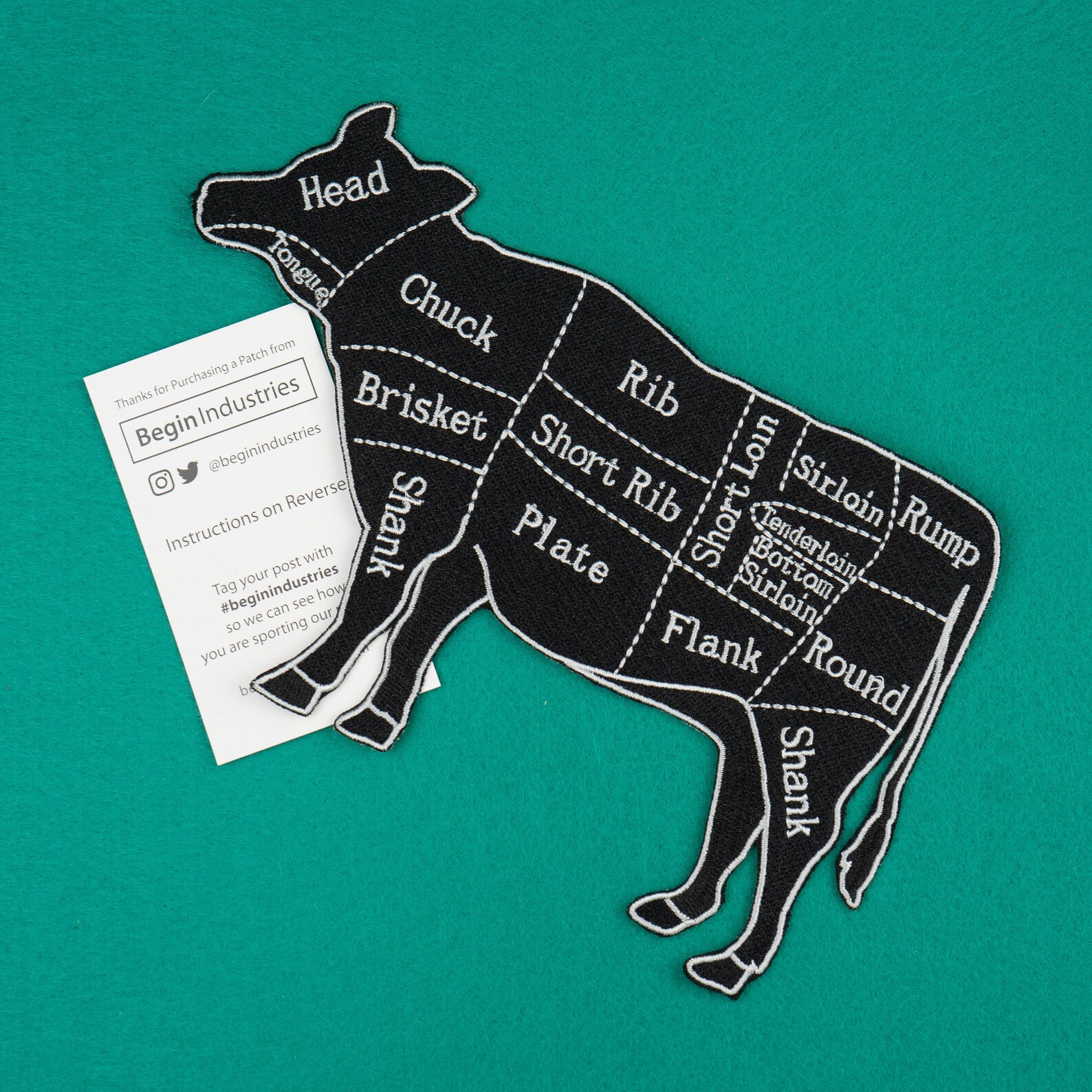 Large Black and Gray Cow Butcher Cuts Diagram Embroidered Iron-on Patch ...