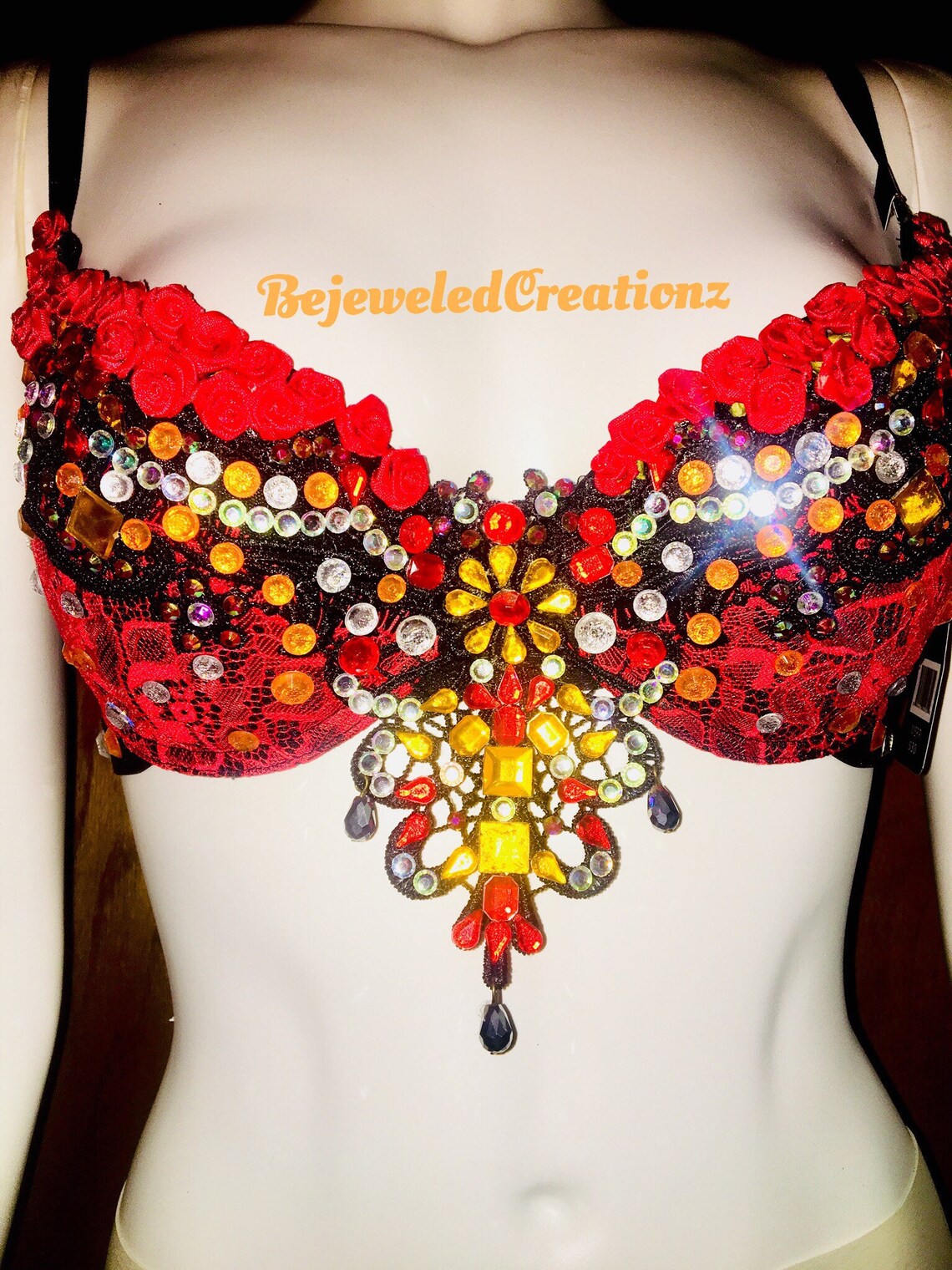 Rave Bra Red Princess Bra Edc Bra Rhinestone Bra Bejeweled Etsy