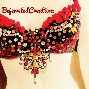 Rave Bra, Red Princess Bra, EDC Bra, Rhinestone Bra, Bejeweled Bra ...