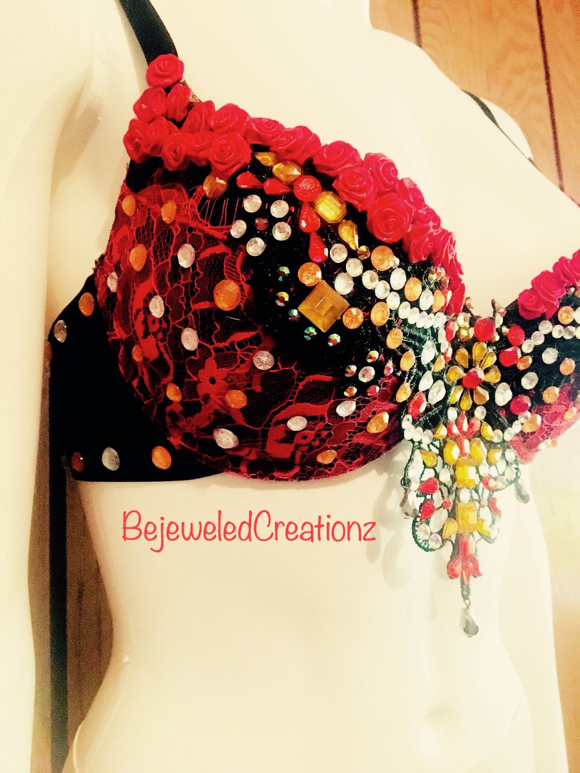 Rave Bra Red Princess Bra EDC Bra Rhinestone Bra Bejeweled - Etsy