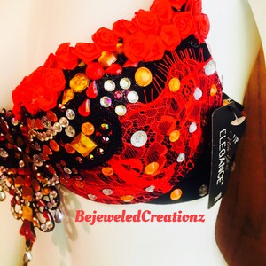Rave Bra, Red Princess Bra, EDC Bra, Rhinestone Bra, Bejeweled Bra ...