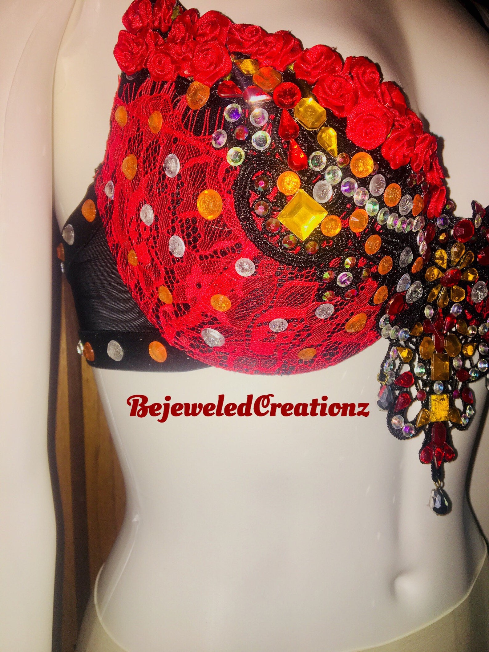 Rave Bra Red Princess Bra EDC Bra Rhinestone Bra Bejeweled - Etsy