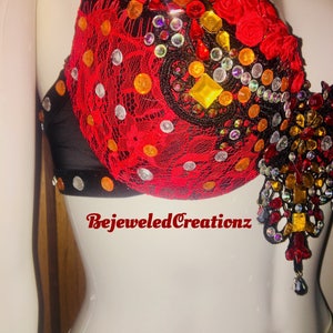 Rave Bra, Red Princess Bra, EDC Bra, Rhinestone Bra, Bejeweled Bra ...