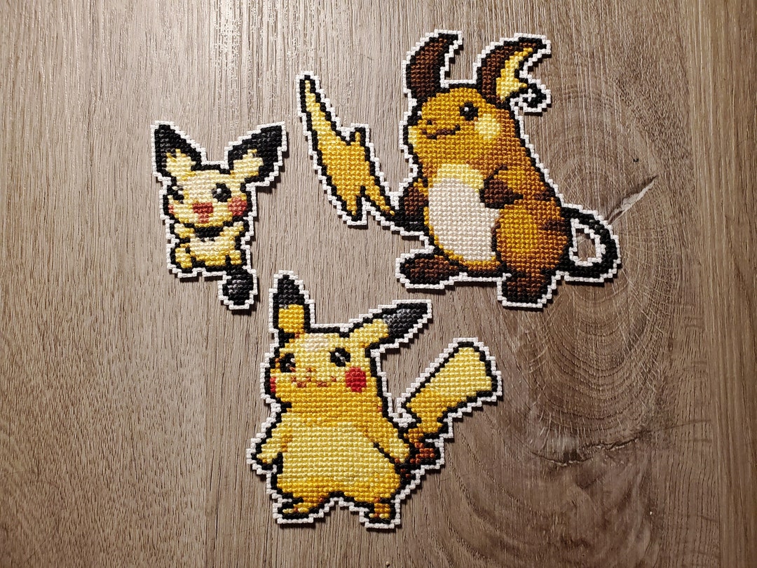 Pichu, Pikachu, and Raichu Cross Stitch - Etsy