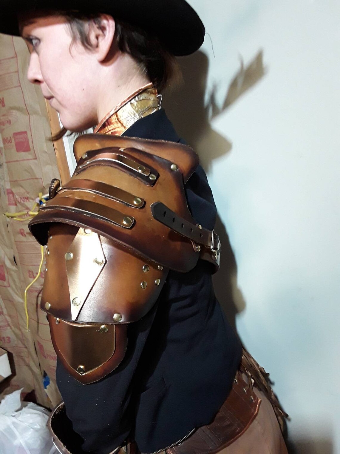 Steampunk Shoulder Armor Pauldron Real Leather Copper Plate - Etsy