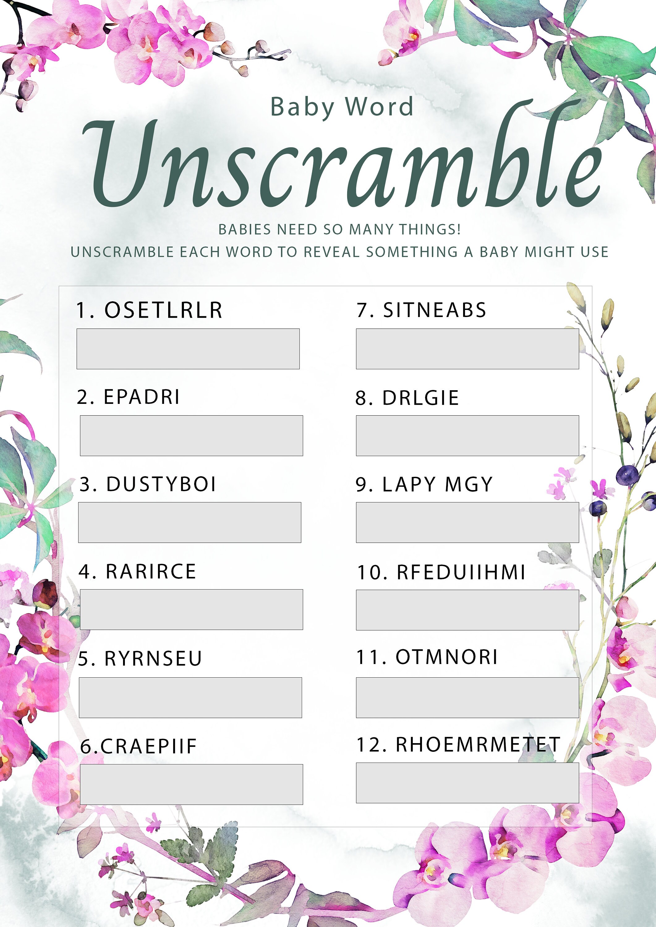 Baby Shower Word Scramble Game Download and Print - Etsy