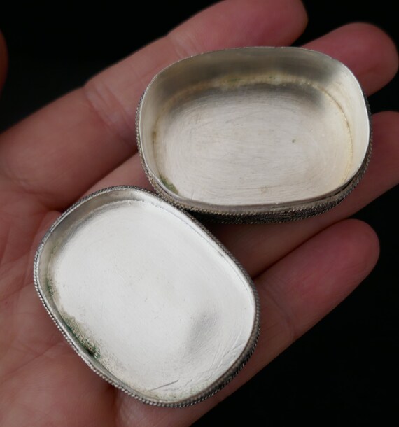 Antique Chinese Oval Shard BOX Porcelain Pottery Silv… - Gem