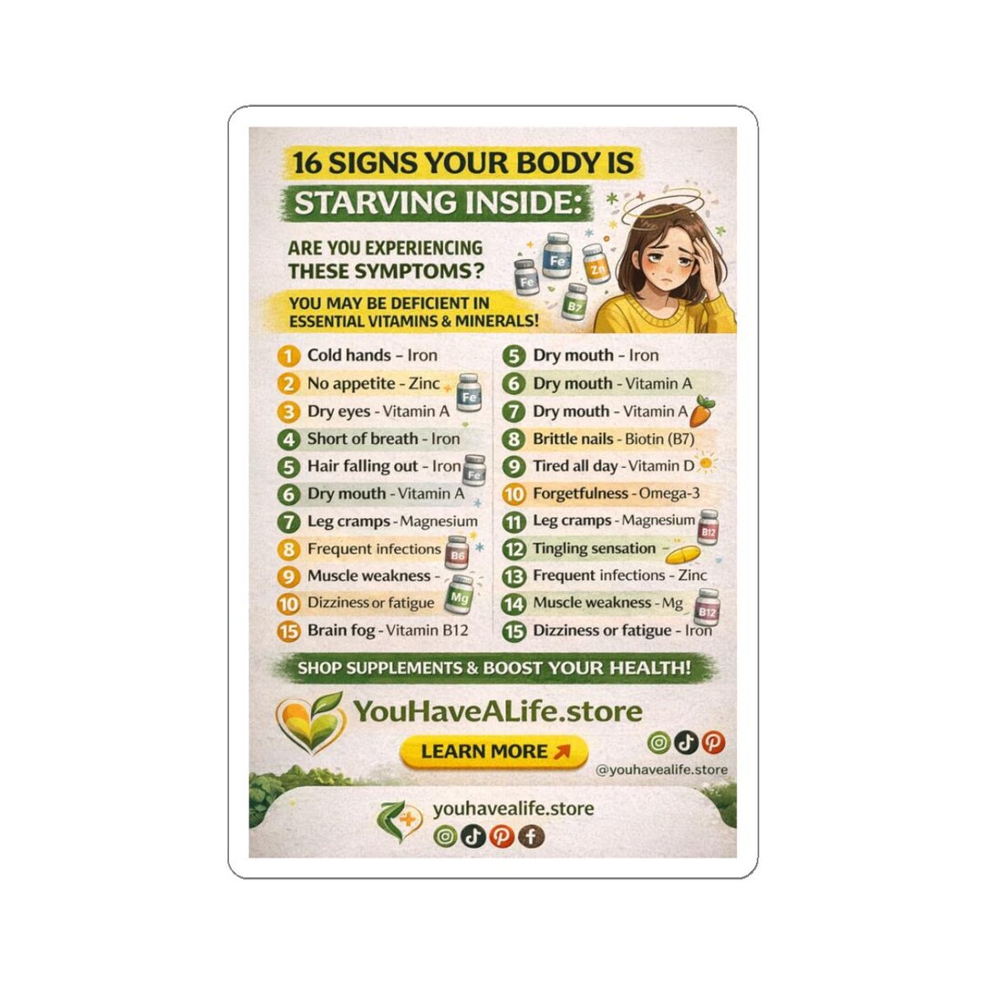 16 Signs Your Body is Starving Inside Sticker | Health Symptoms ...