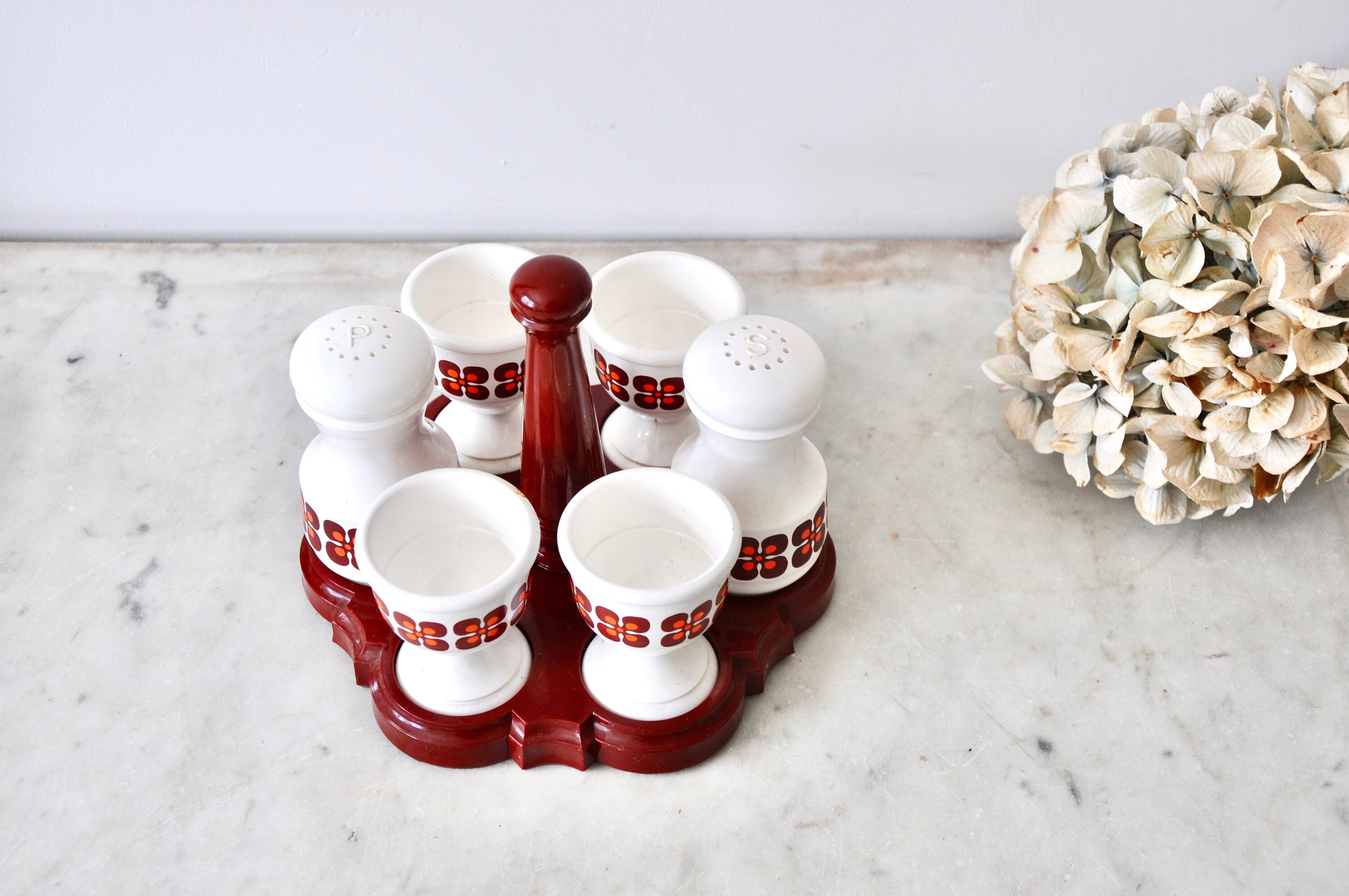 Vintage Plastic Cruet Salt Pepper and Egg Cup Set With Retro Design ...