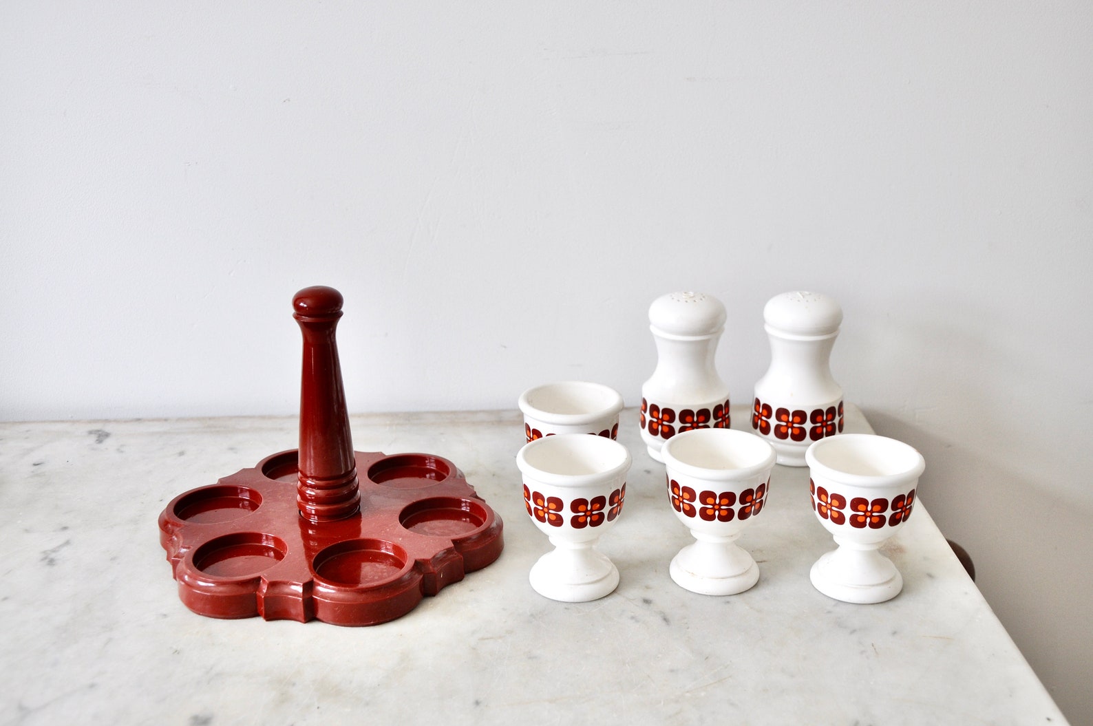 Vintage Plastic Cruet Salt Pepper and Egg Cup Set With Retro Design ...