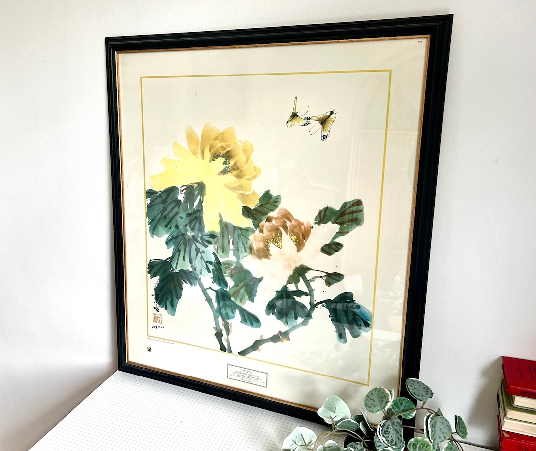 Vintage Hui Chi Mau China 1922 Peonies and Butterflies Framed Print New ...