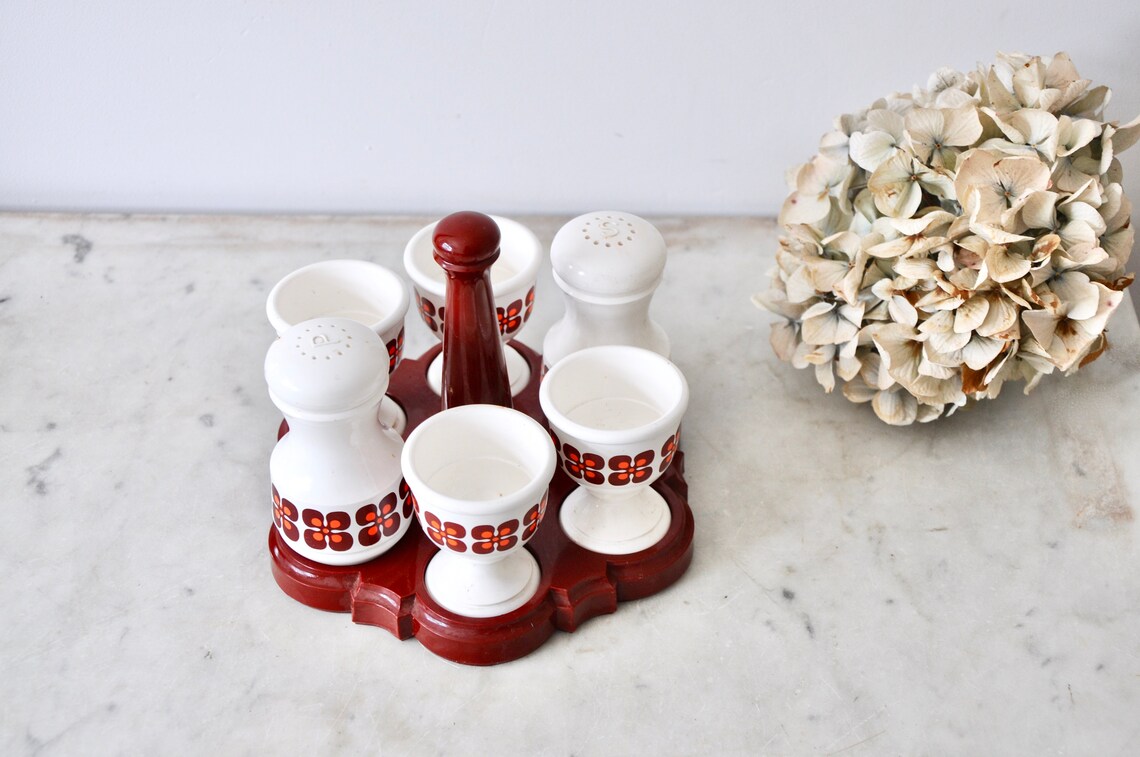 Vintage Plastic Cruet Salt Pepper and Egg Cup Set With Retro Design ...