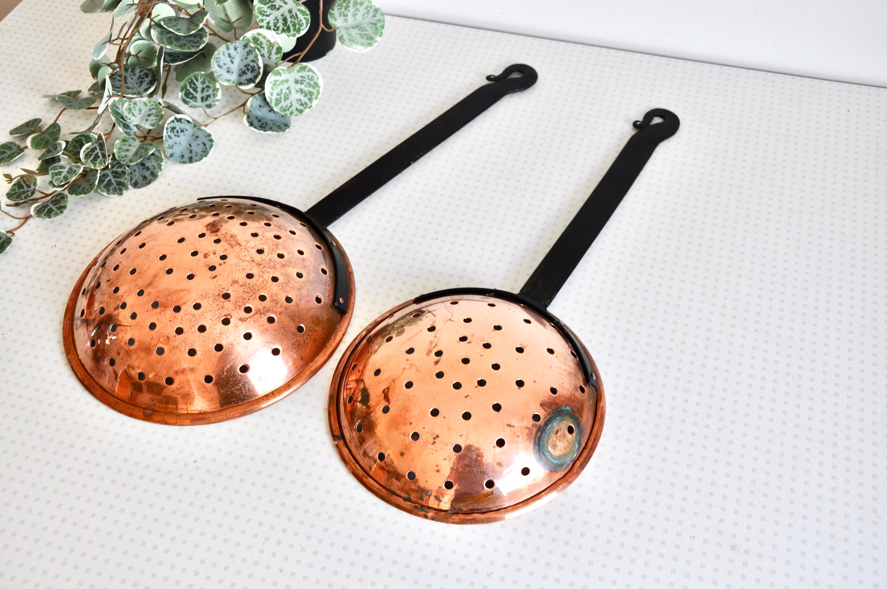 Vintage Set of 2 Rustic Copper Strainers With Iron Hooks From - Etsy UK