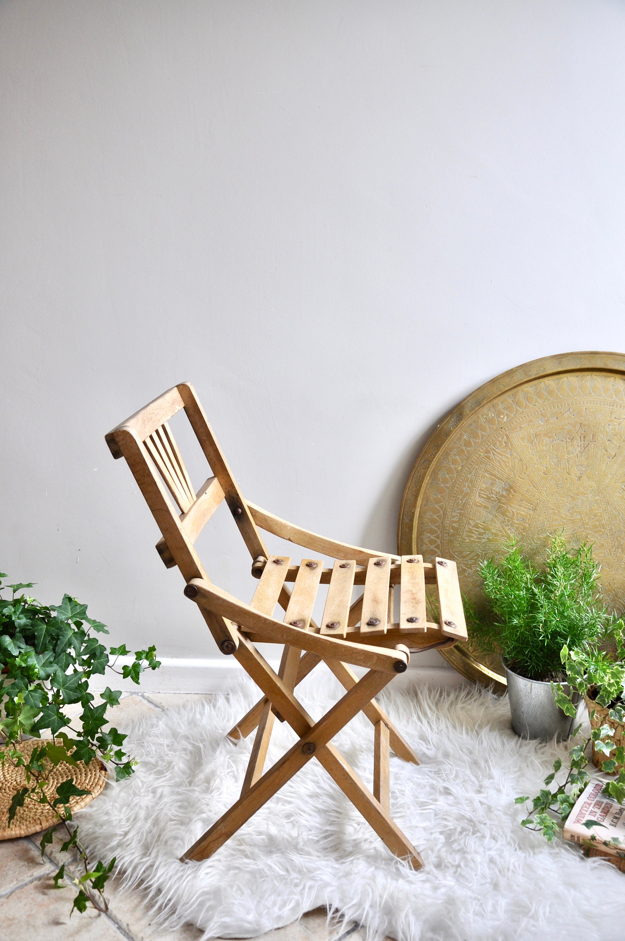 Vintage child's folding wooden chair from the 1970s | Etsy