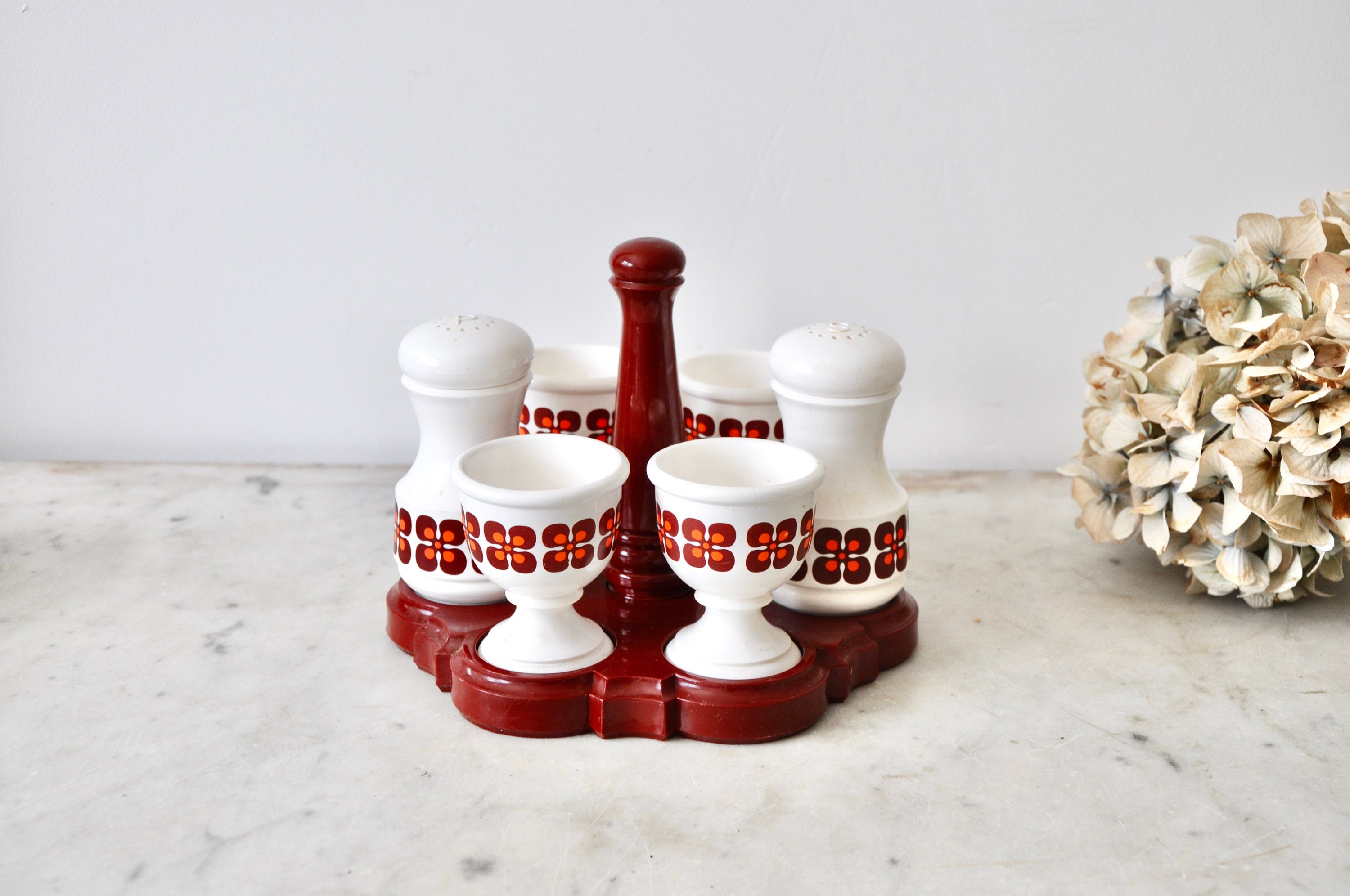 Vintage Plastic Cruet Salt Pepper and Egg Cup Set With Retro Design ...