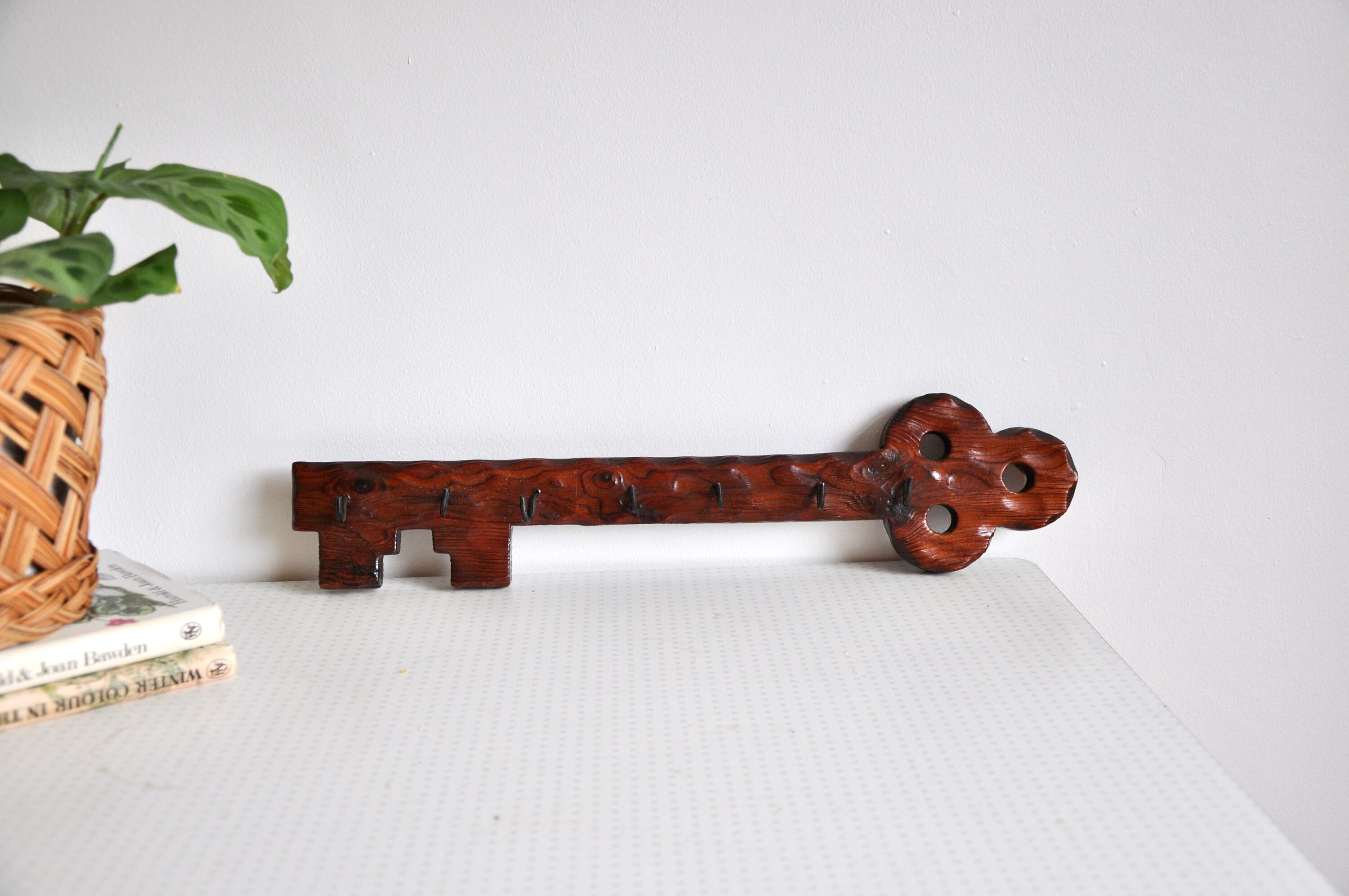 Large vintage wooden key hook or key holder wall hanging 1970s | Etsy