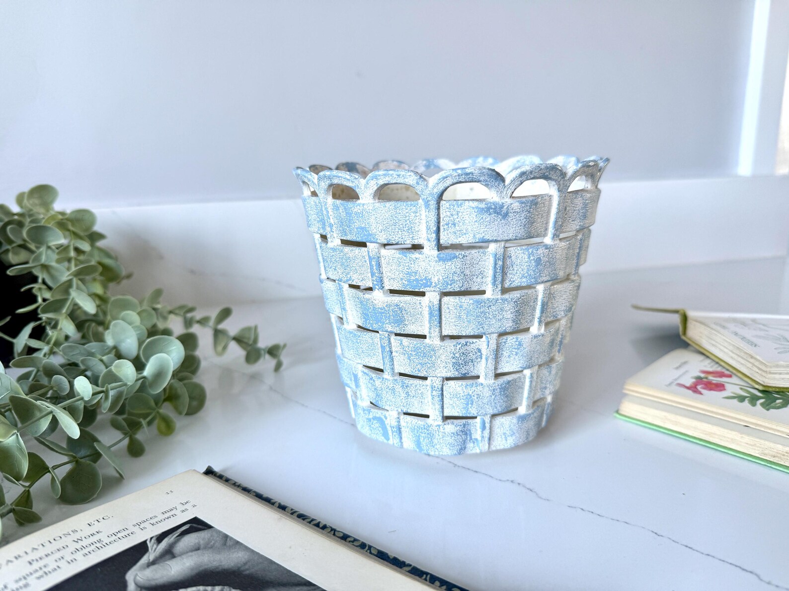 Vintage Dialene Pale Blue Plastic Woven Plant Pot or Planter From the ...