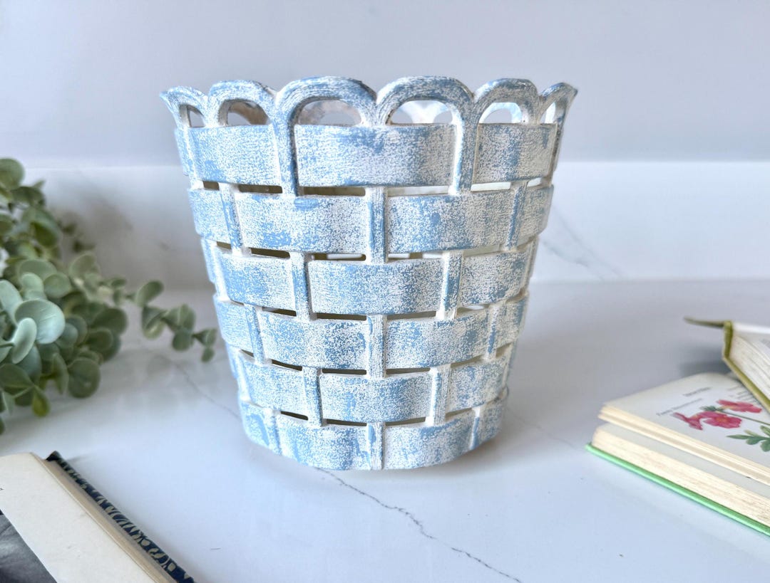 Vintage Dialene Pale Blue Plastic Woven Plant Pot or Planter From the ...