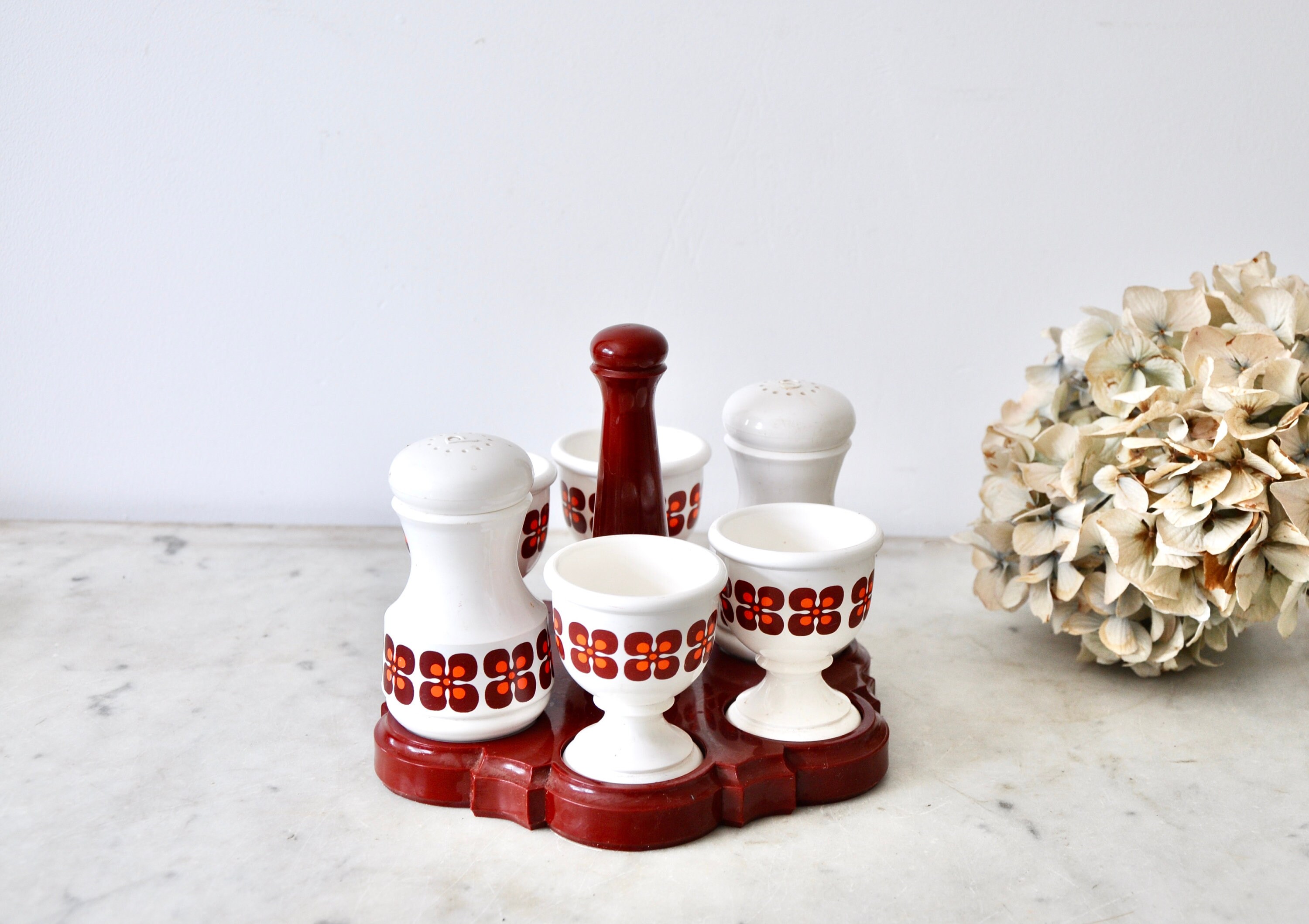 Vintage Plastic Cruet Salt Pepper and Egg Cup Set With Retro Design ...