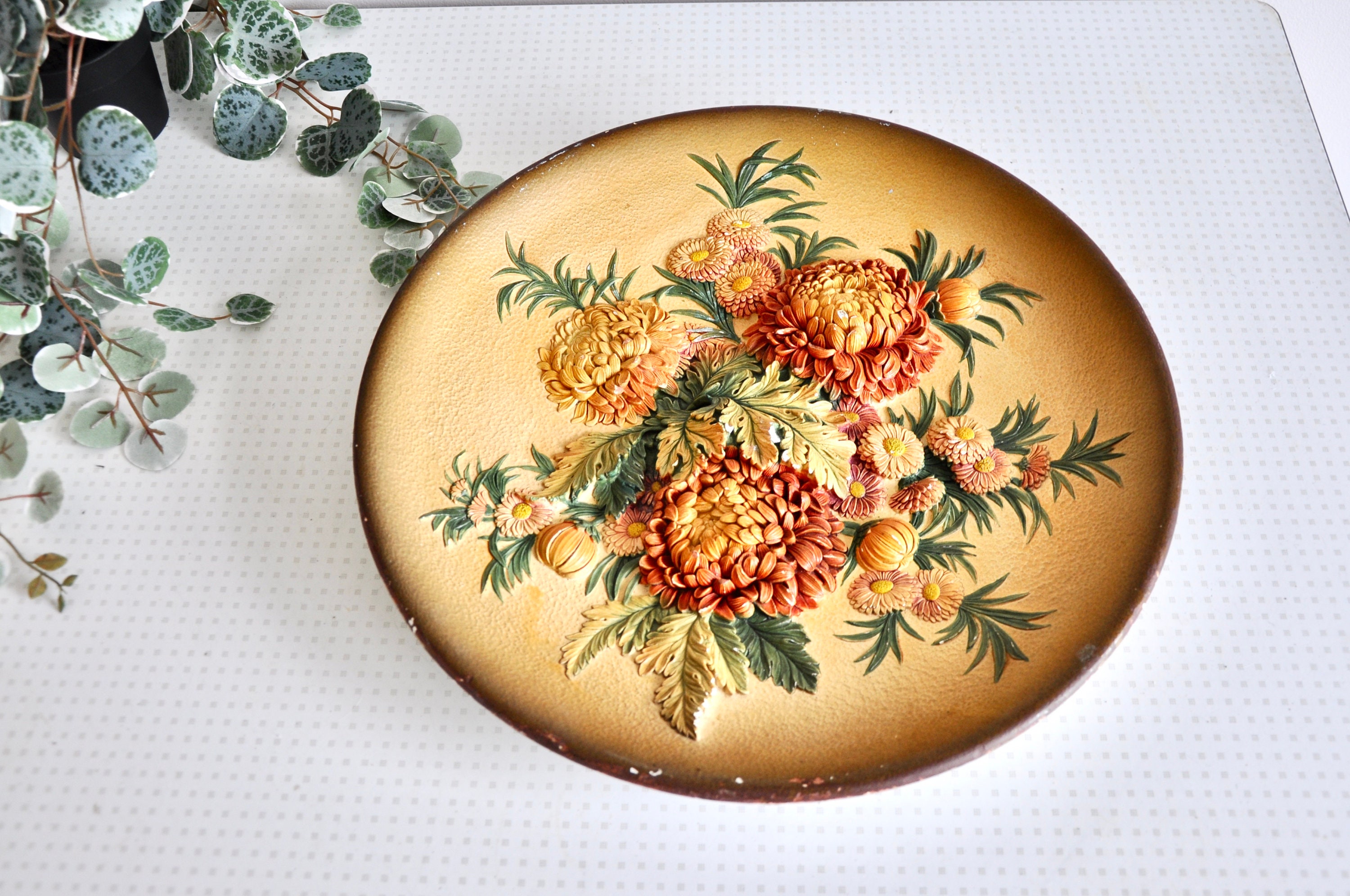 Vintage Bossons chalkware wall plate in Floral spray pattern - Etsy 日本