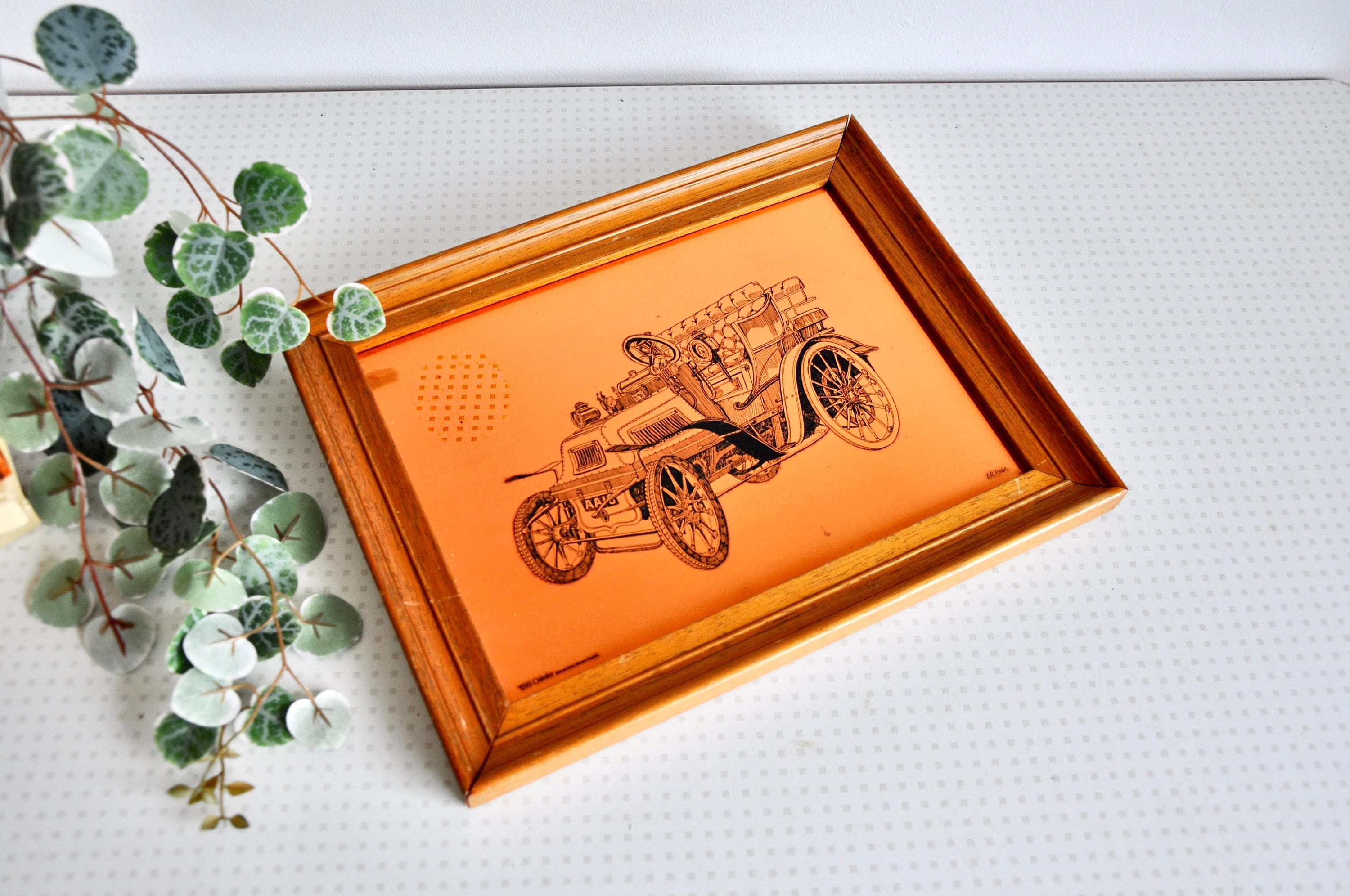Vintage etched copper picture of a vintage car 1970s | Etsy