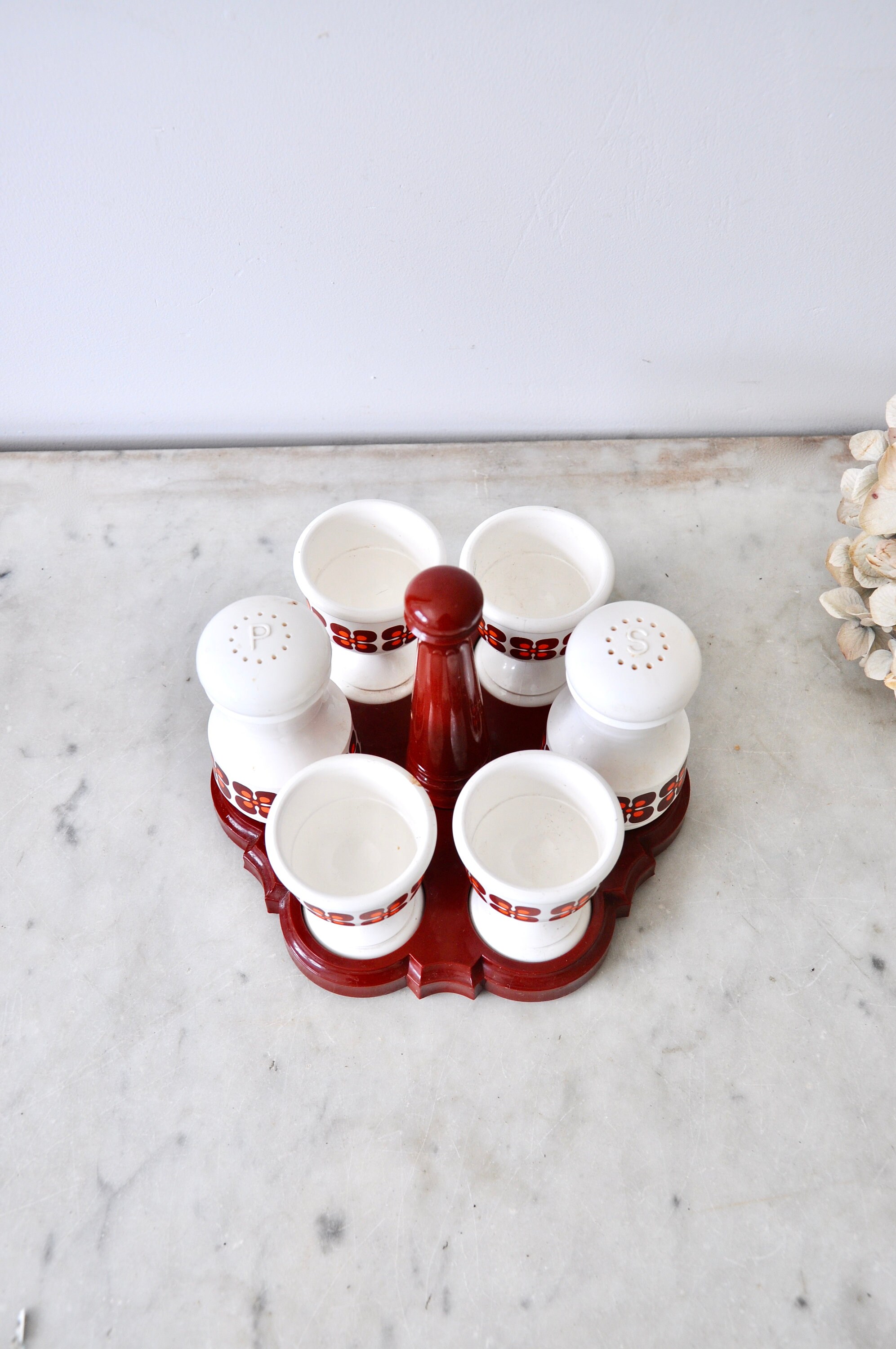 Vintage Plastic Cruet Salt Pepper and Egg Cup Set With Retro Design ...
