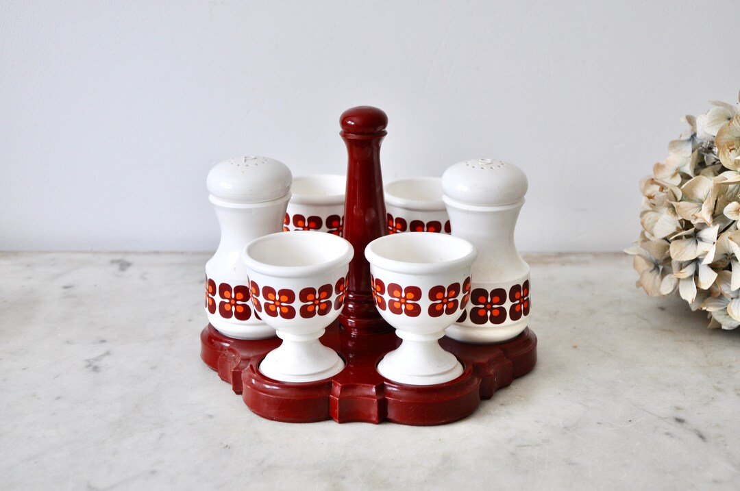 Vintage Plastic Cruet Salt Pepper and Egg Cup Set With Retro Design ...