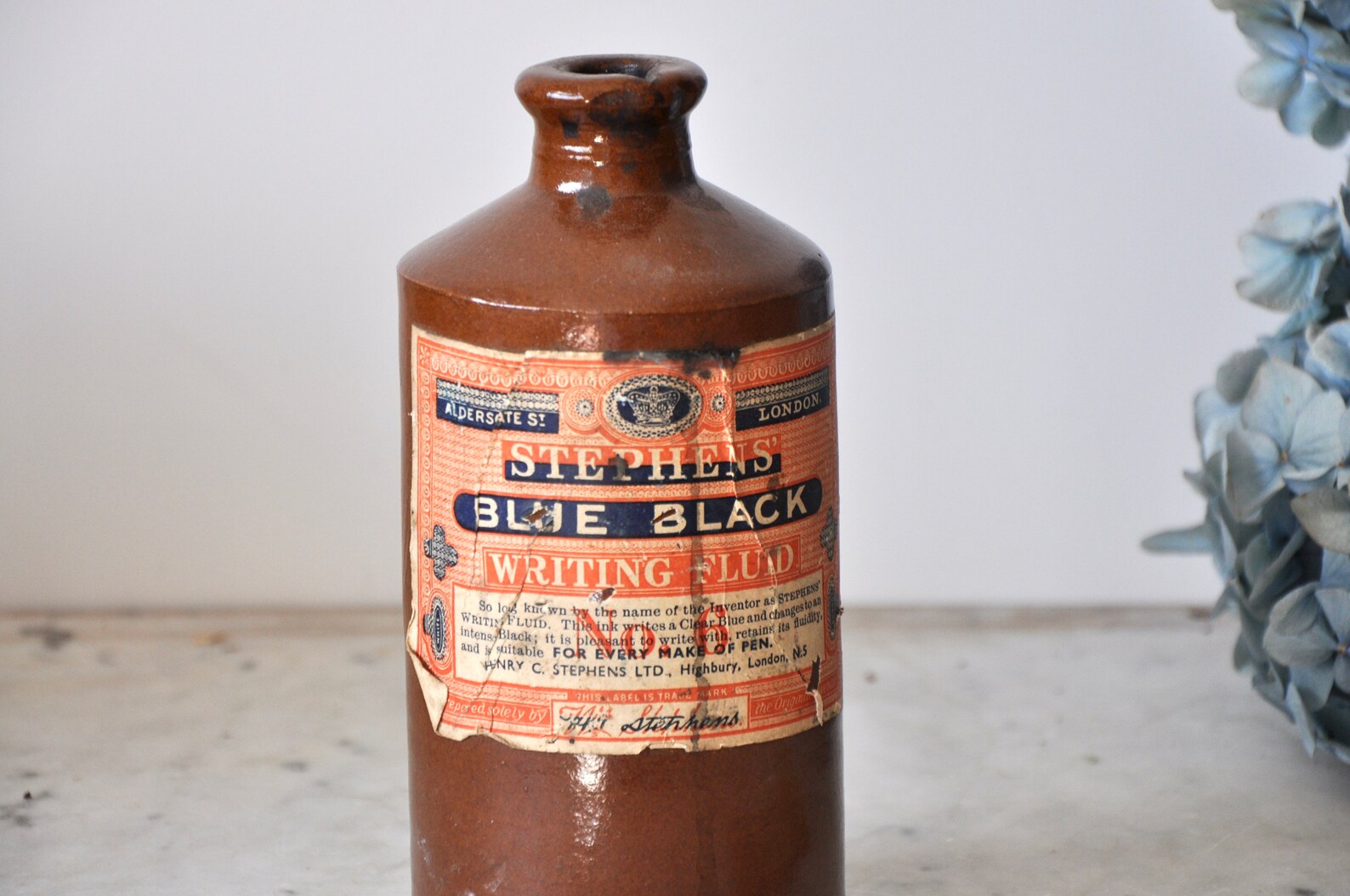 Vintage Rare Pottery Stephen's Blue Black Fluid Ink Bottle | Etsy UK