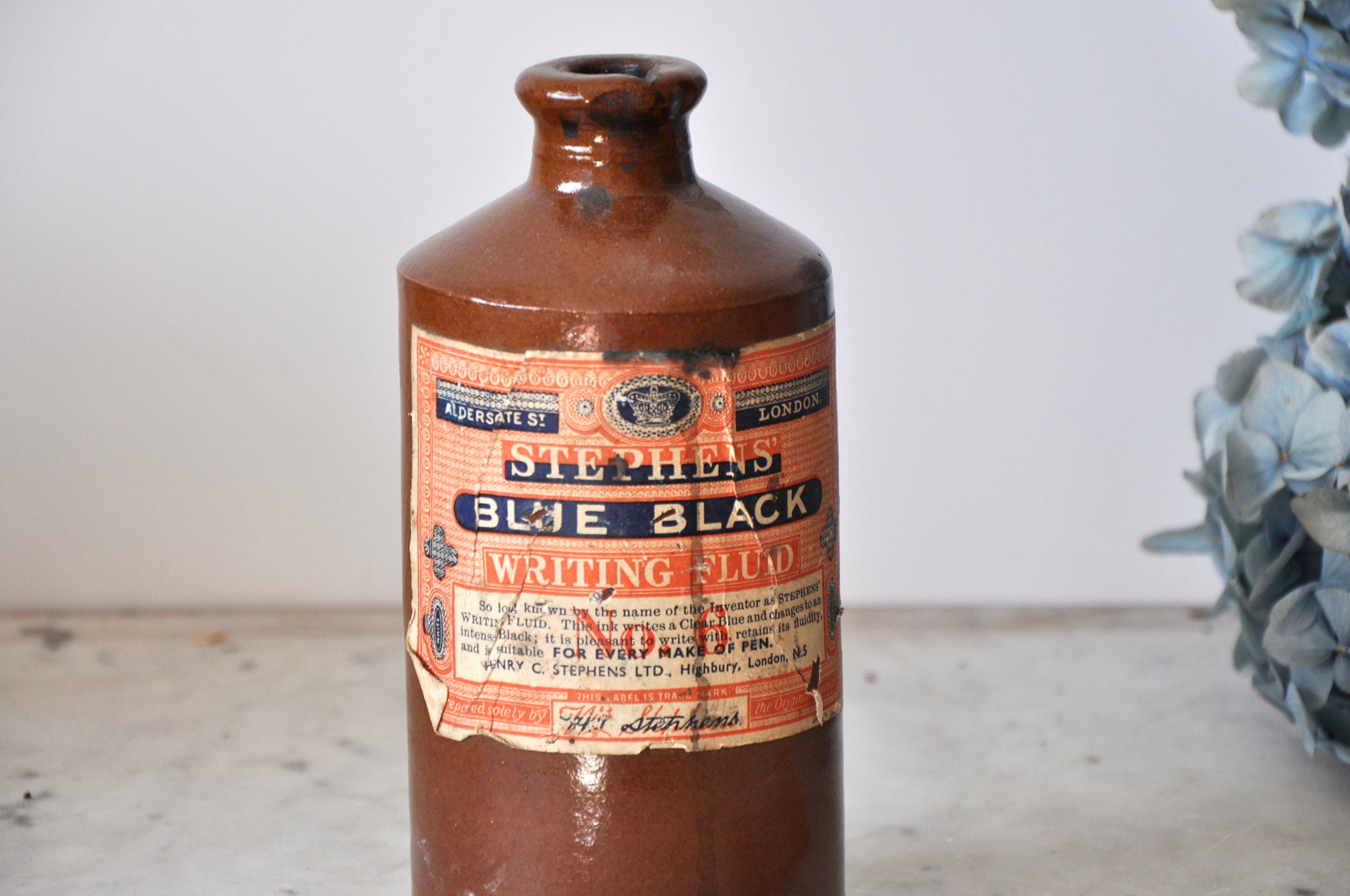 Vintage Rare Pottery Stephen's Blue Black Fluid Ink Bottle | Etsy UK