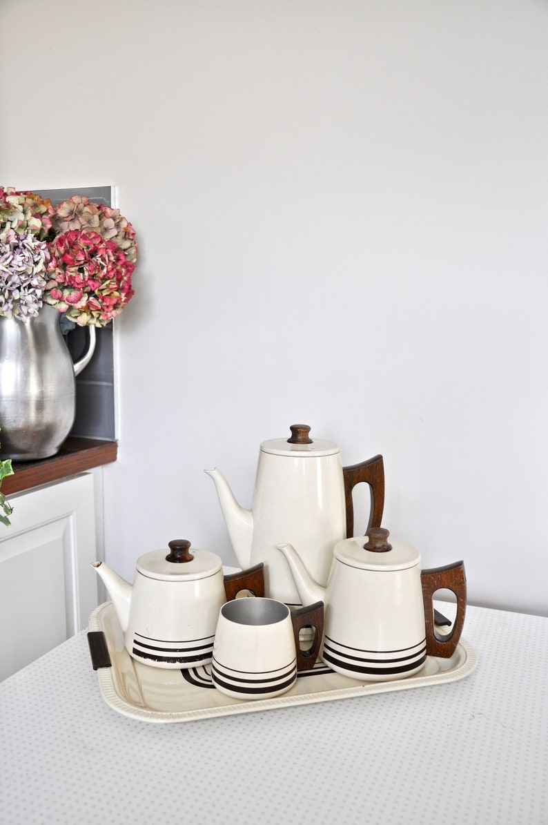 Vintage Cream Metal Sona Tea Set or Service With Wooden - Etsy UK