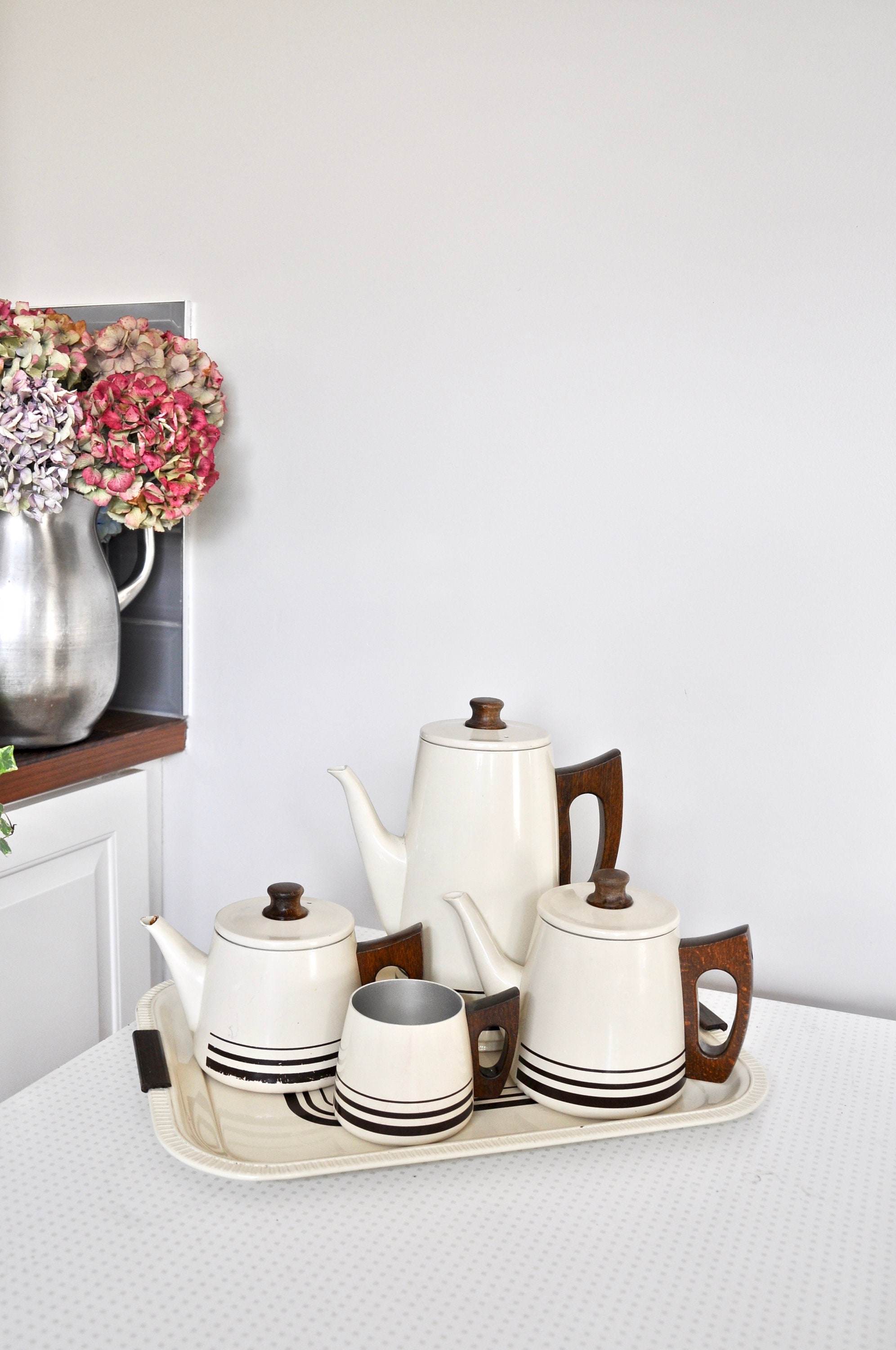 Vintage Cream Metal Sona Tea Set or Service With Wooden - Etsy UK