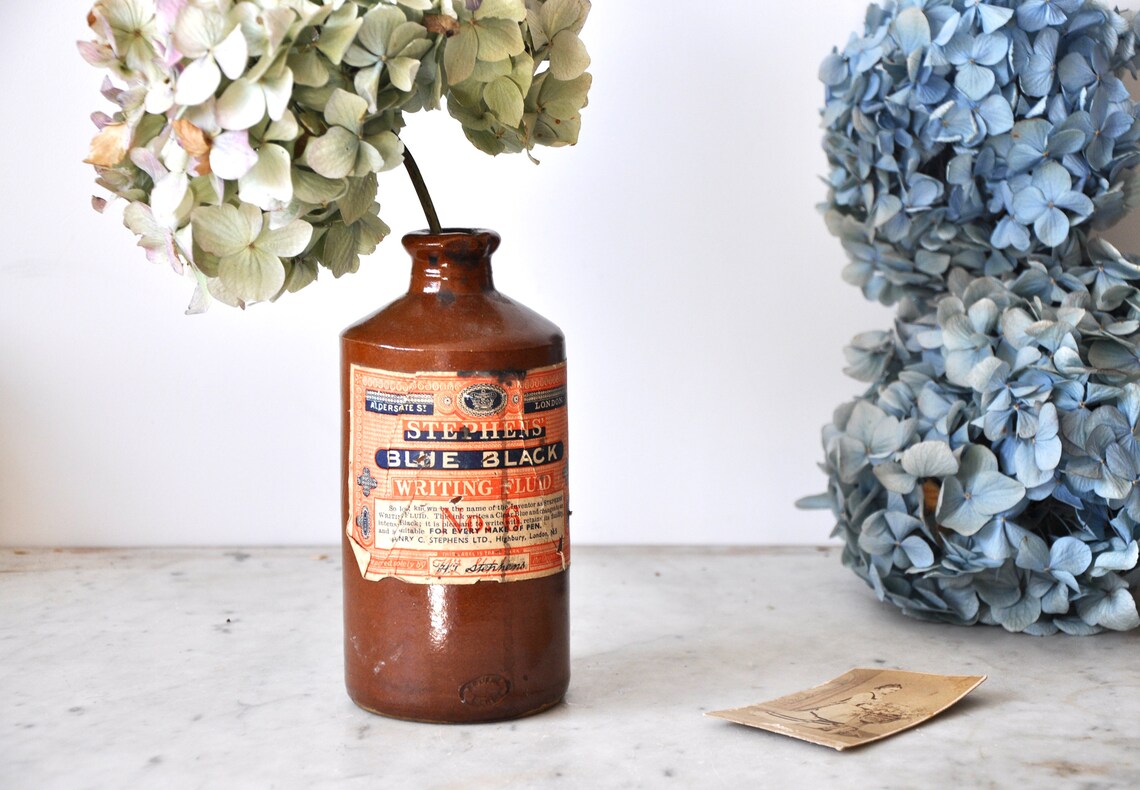 Vintage Rare Pottery Stephen's Blue Black Fluid Ink Bottle | Etsy UK