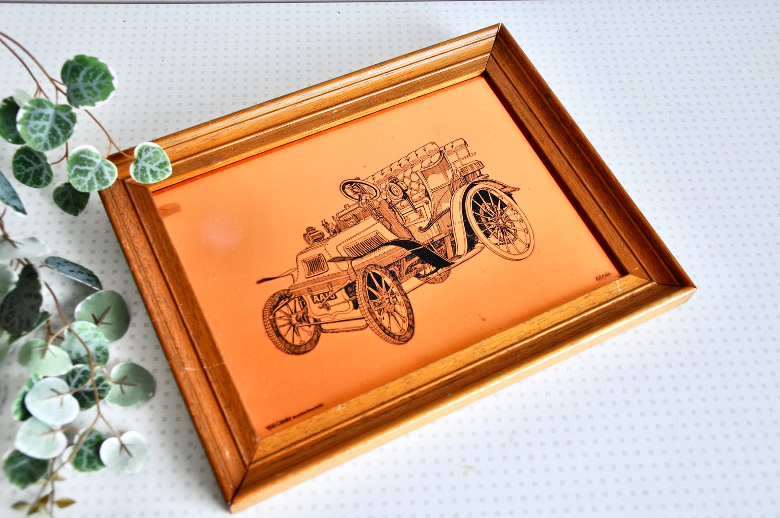 Vintage etched copper picture of a vintage car 1970s | Etsy