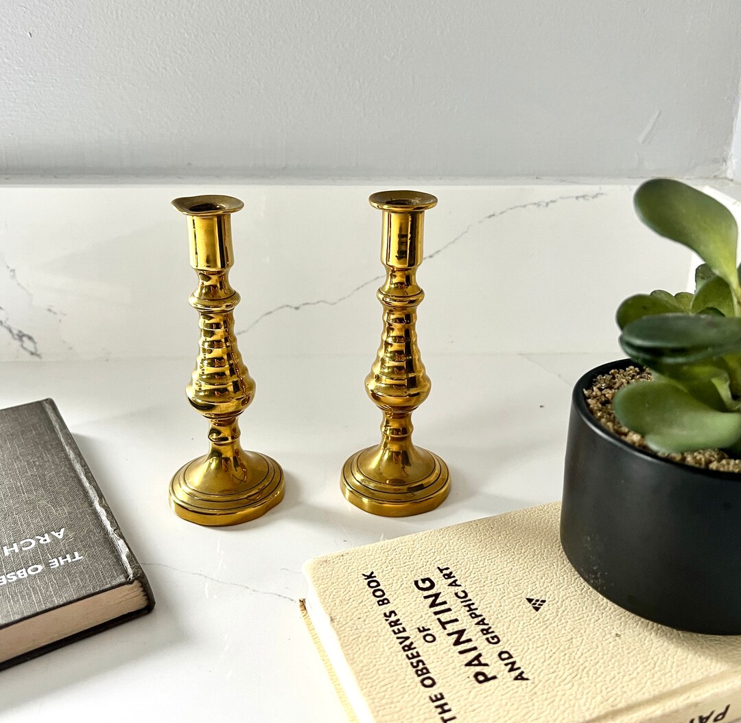 Vintage Pair of Decorative Miniature Brass Candlesticks From the 1970s ...