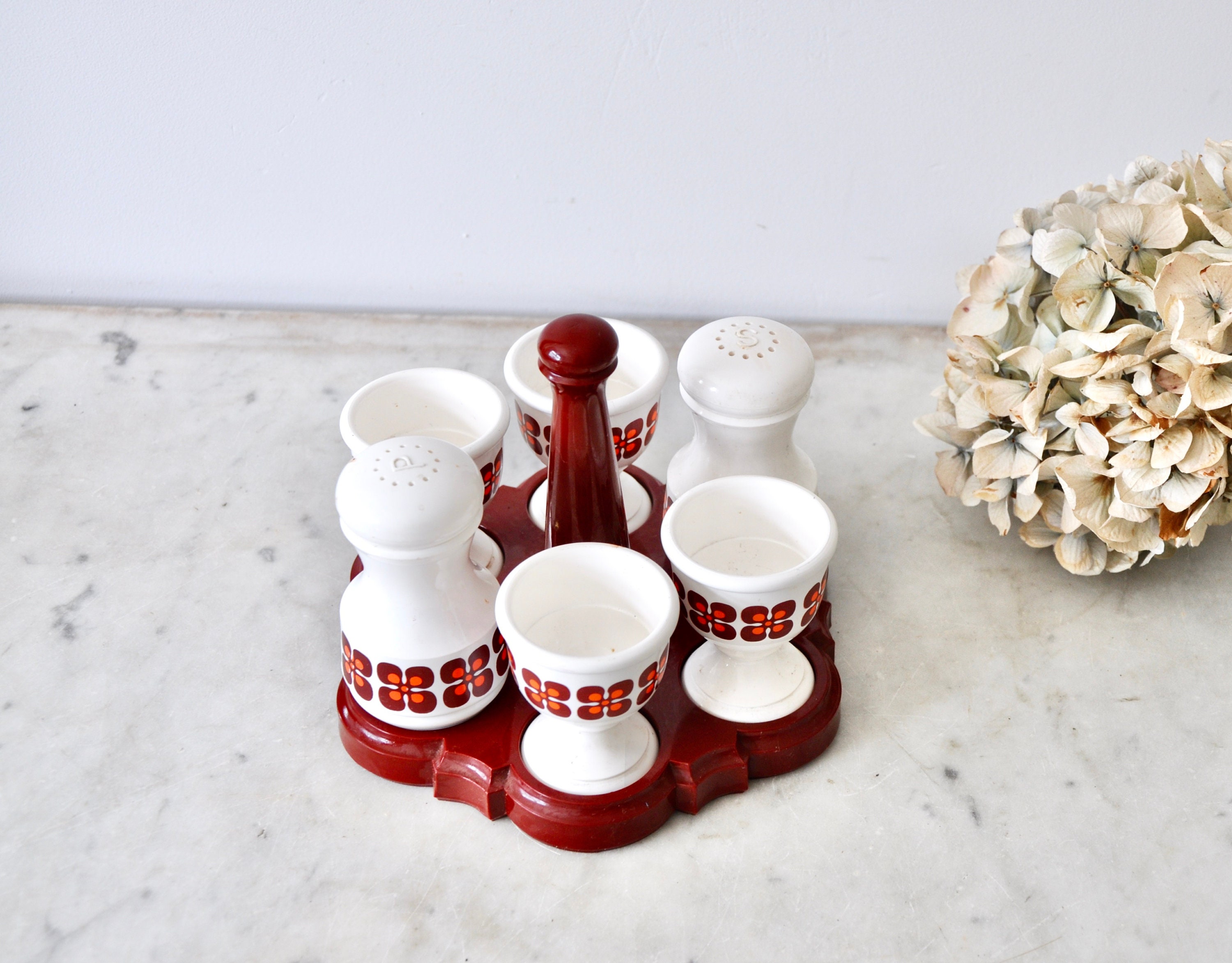 Vintage Plastic Cruet Salt Pepper and Egg Cup Set With Retro Design ...