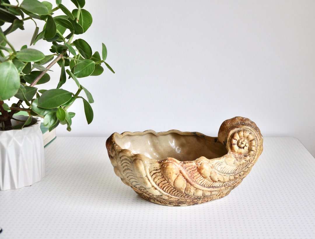 Vintage Pottery Stoneware Conch Shell Ornament or Planter From the ...