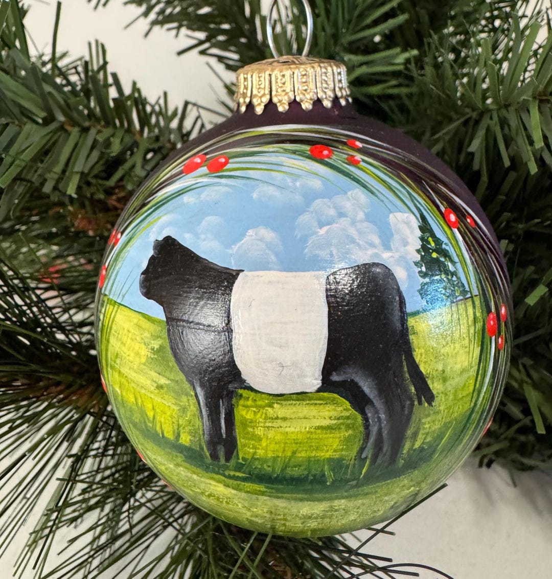 Belted Galloway Cow in Green Field, Belted Galloway Glass Ornament ...