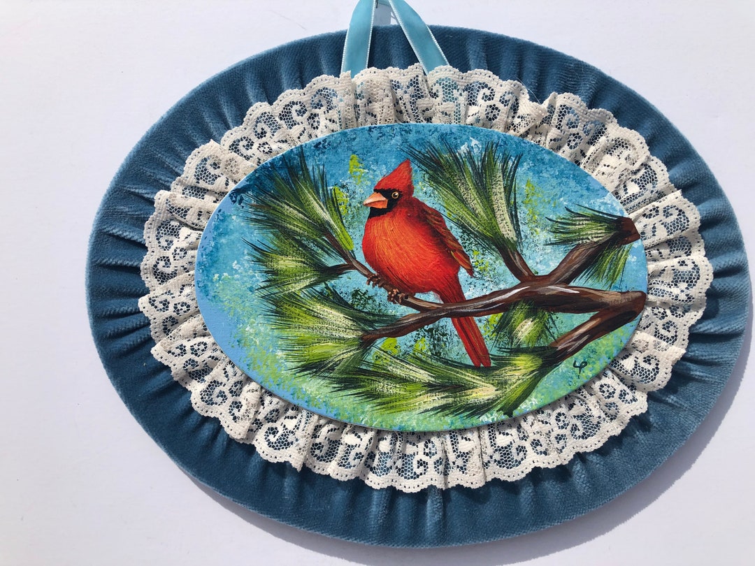 Cardinal Bird, Decorative Hand Painted Red Cardinal Bird Scene Wall ...