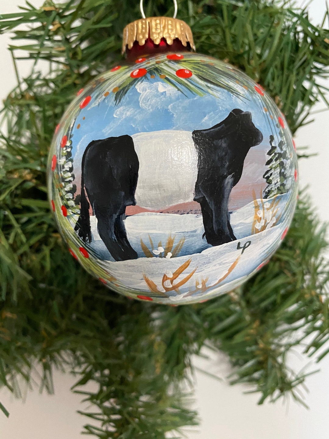 Hand Painted Belted Galloway Christmas Ornament, 3" Glass Ball - Etsy