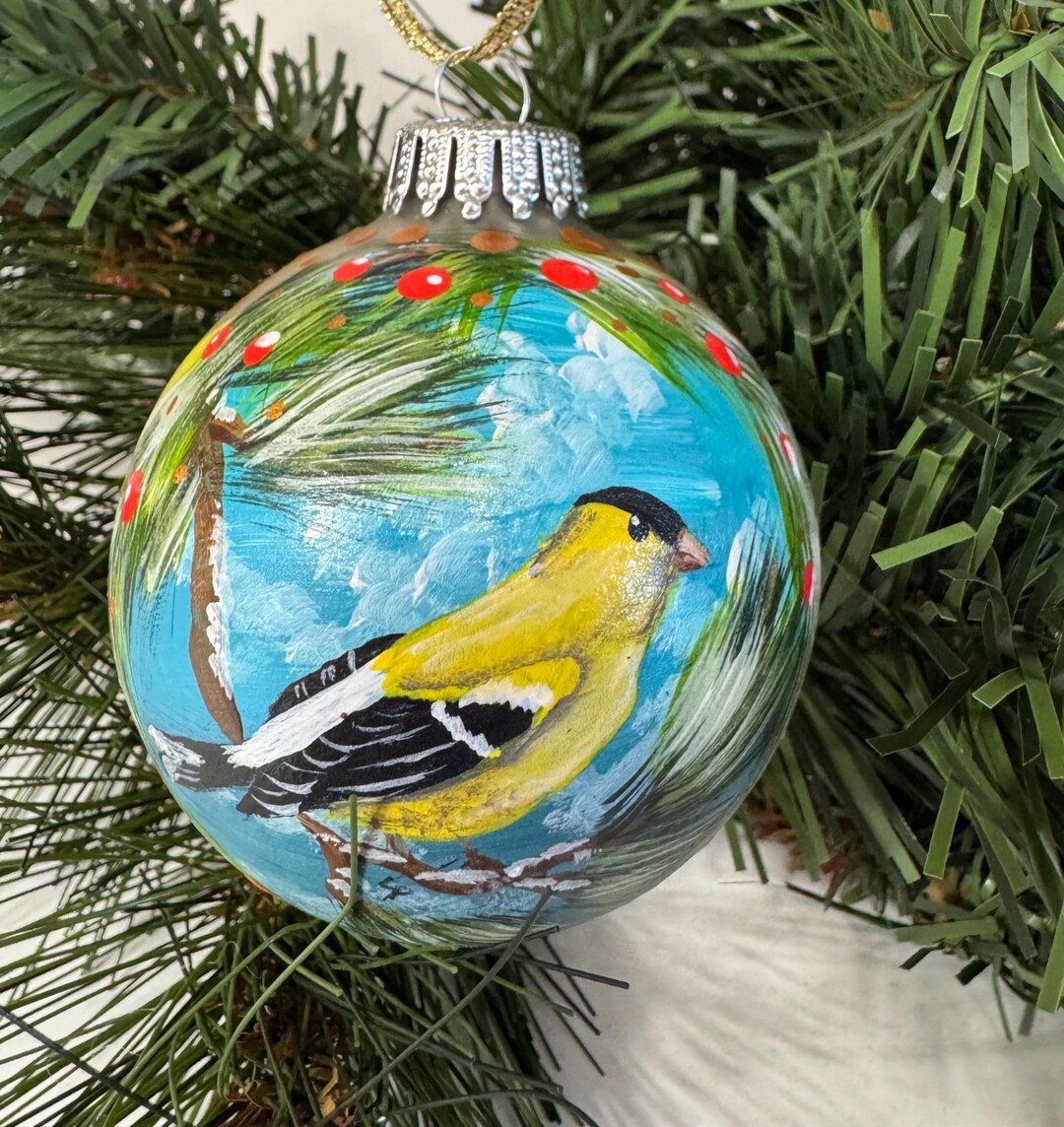 Hand Painted Yellow Finch Bird Glass Ball Ornament (2 5/8") - Etsy