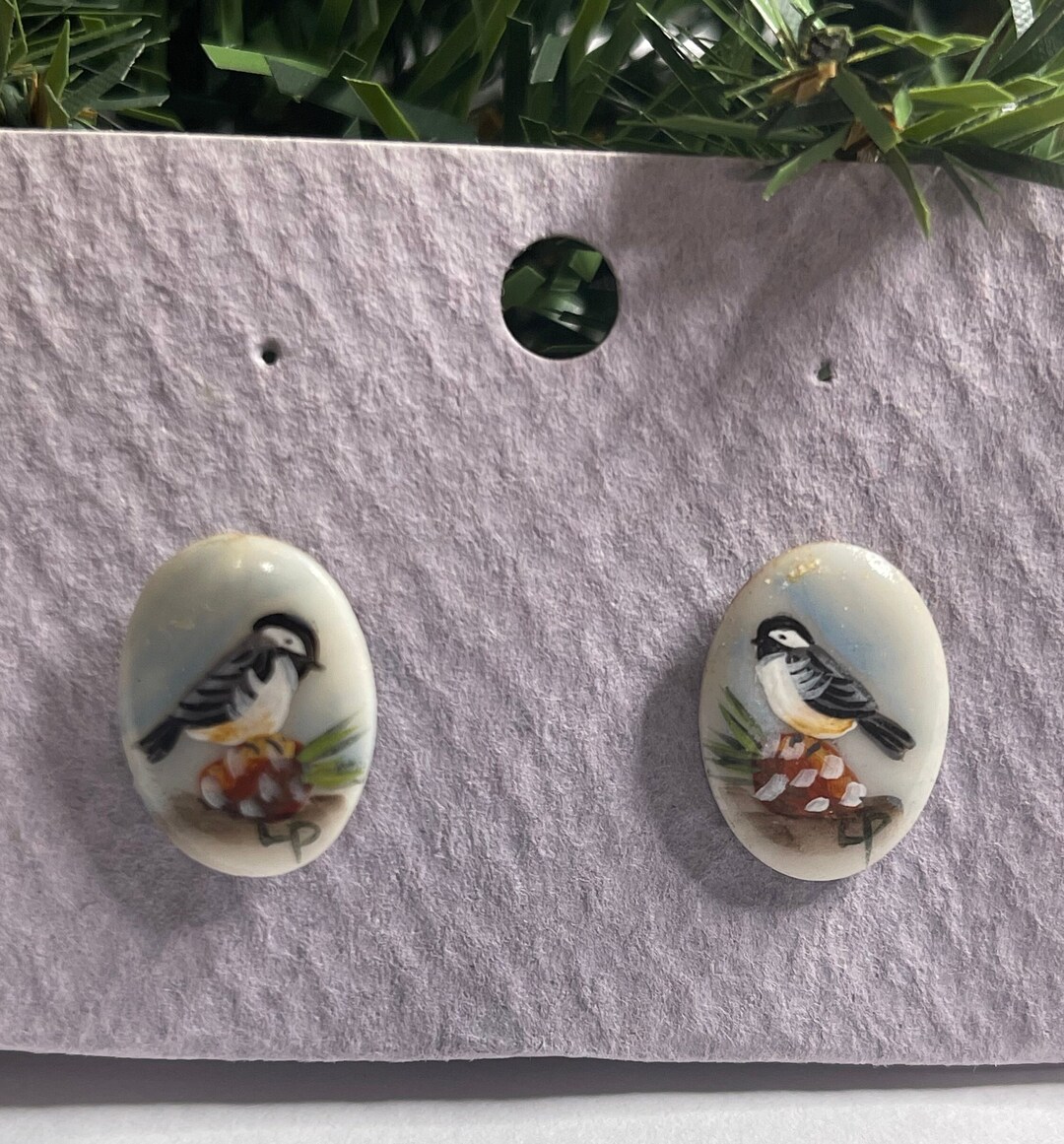Chickadee Bird Pierced Earrings / Bird Earrings / Hand Painted Earrings ...