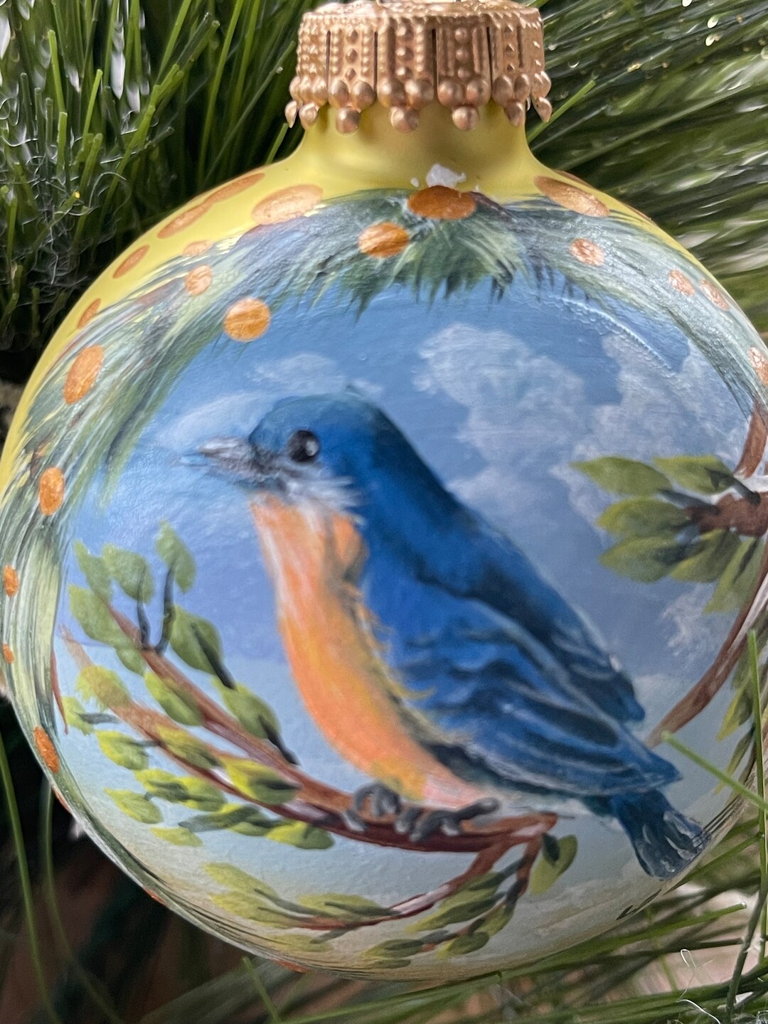 Blue Bird Ornament, Blue Bird Glass Ball Ornament, Bird Glass Blue Ball ...