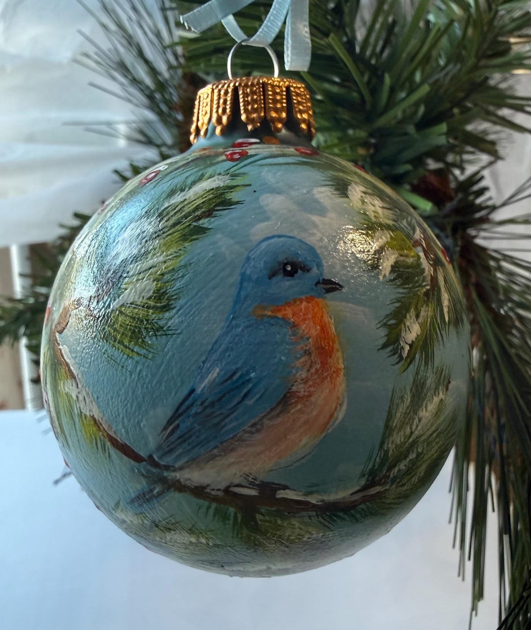 Hand Painted Bluebird Glass Ball Ornament, Holiday Decor (2 5/8") - Etsy